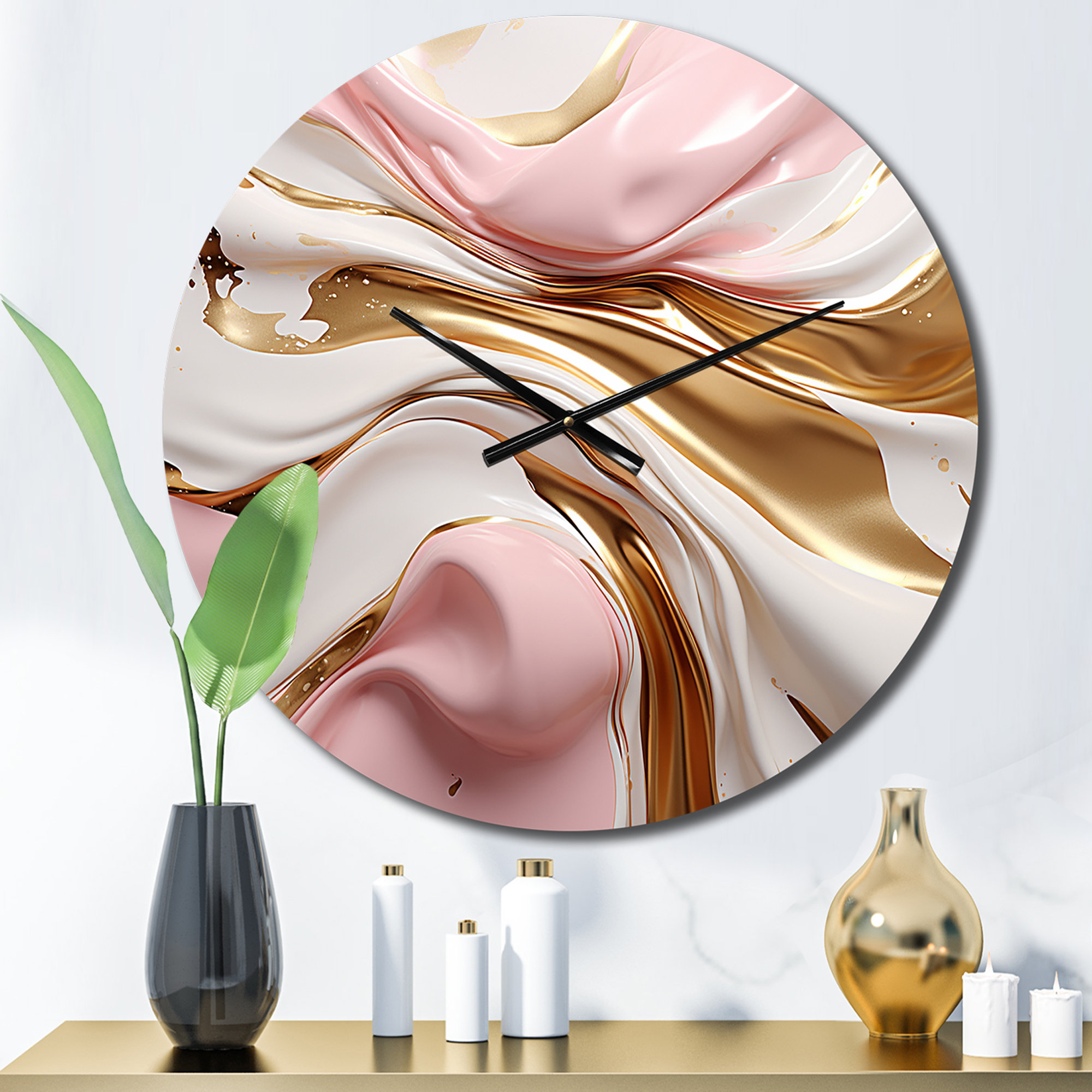 Design Art Pink And Gold Liquid Glam Wave III - Abstract Shapes Wall ...