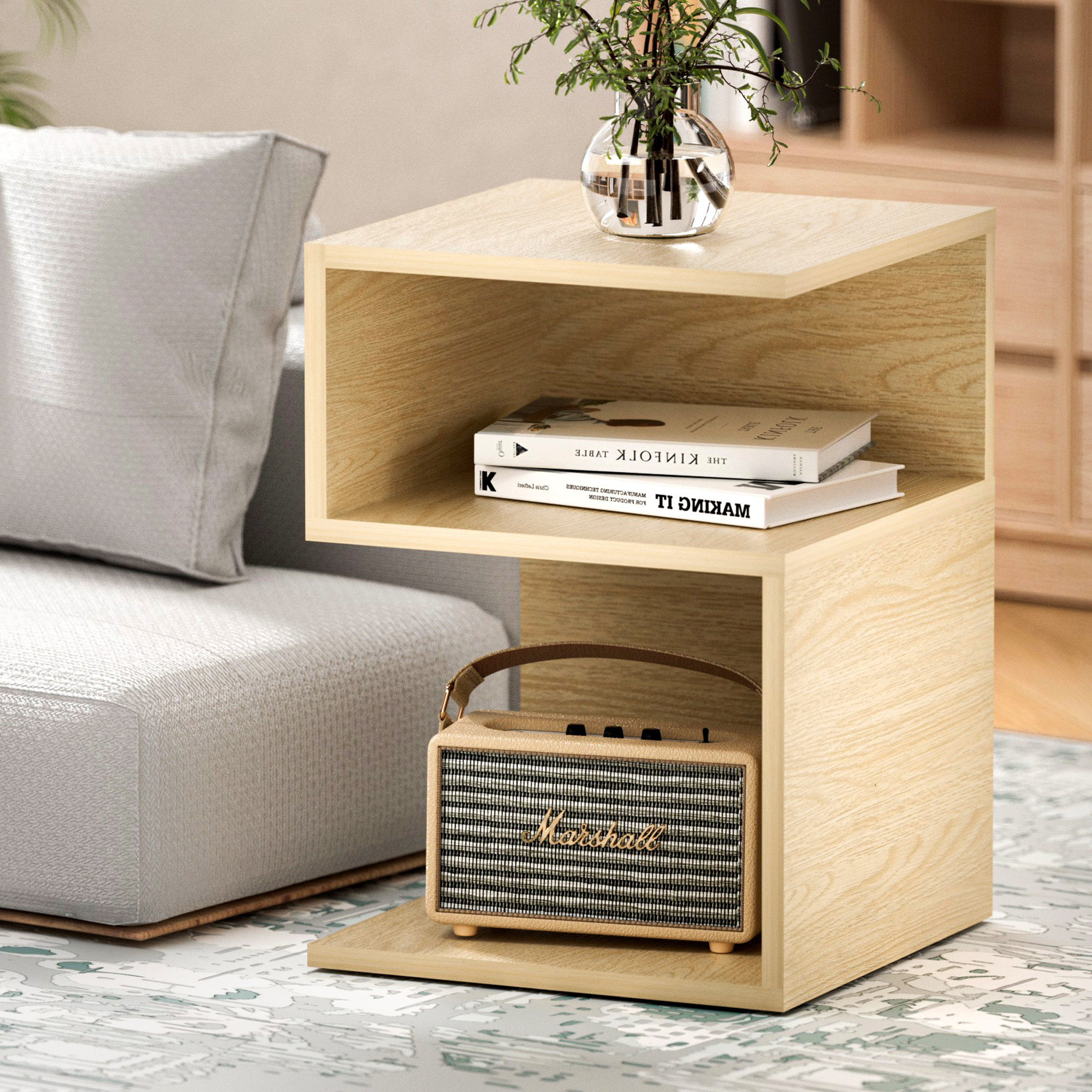 Latitude Run® Minimalist 3-Tier Wood Nightstand For Small Spaces With ...