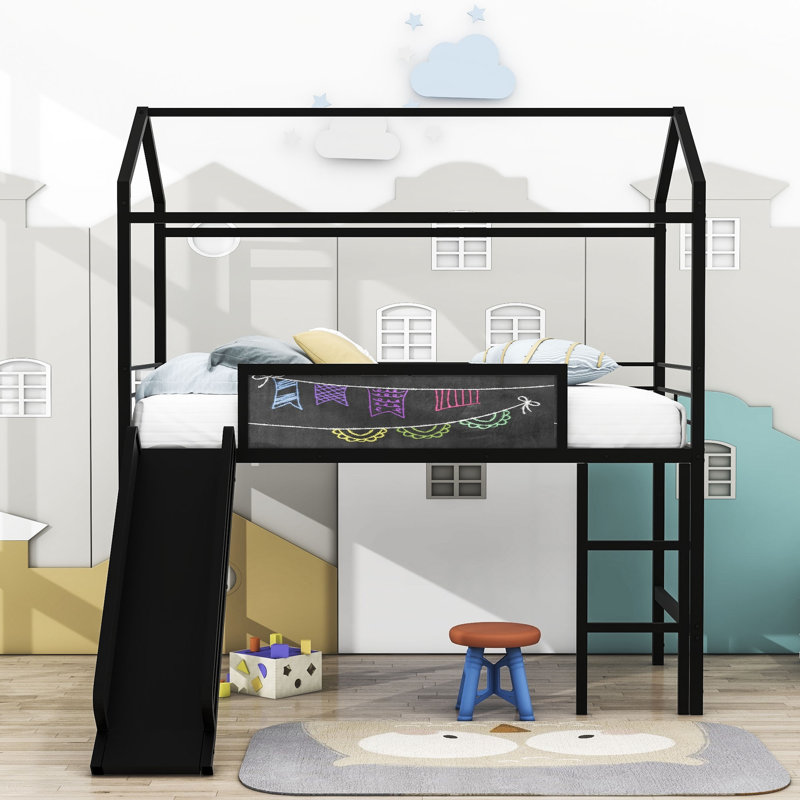 Harper Orchard Skokie Twin Size Metal House Loft Bed with Slide and ...