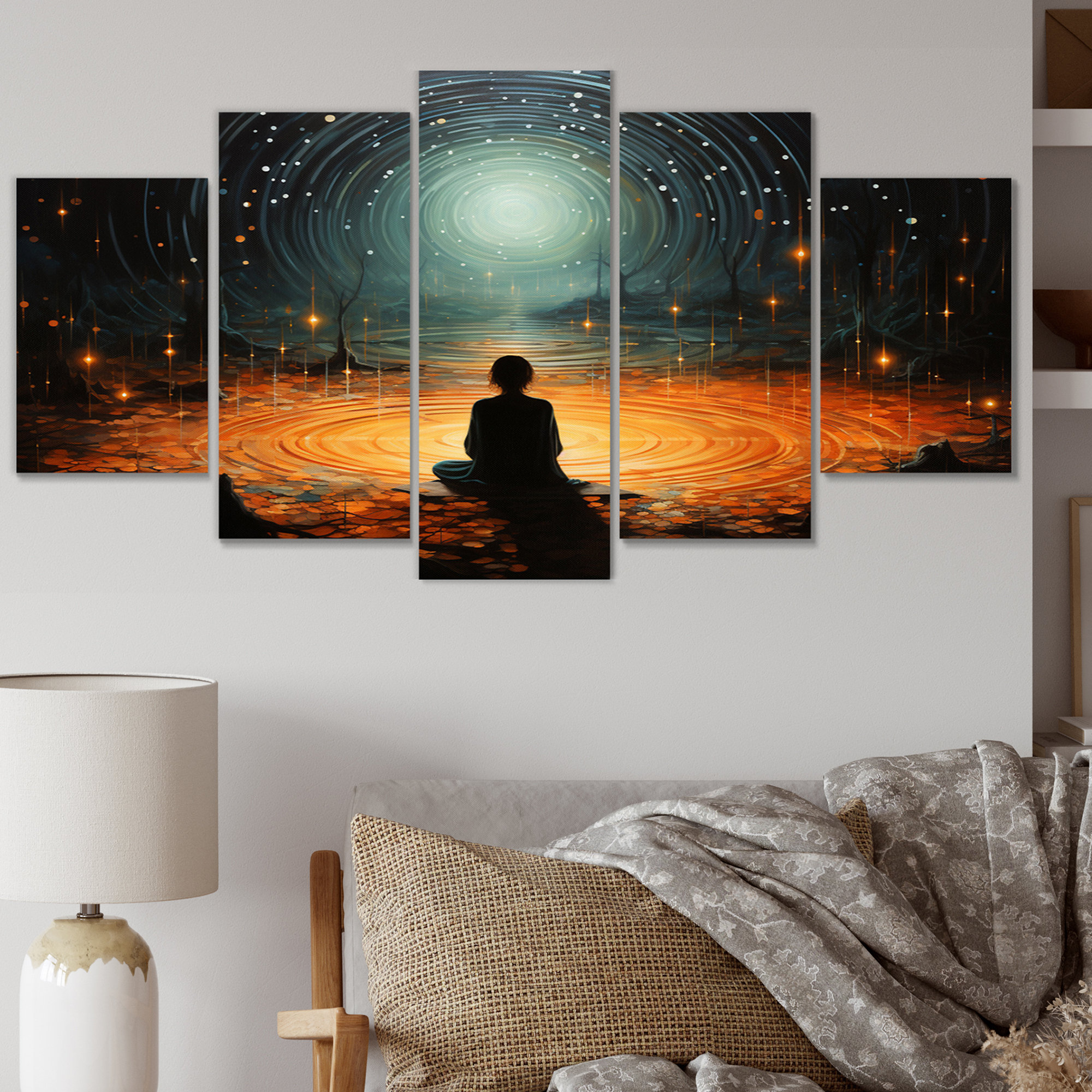 Dakota Fields Orange Teal Meditation Stillness Within Pointillism ...