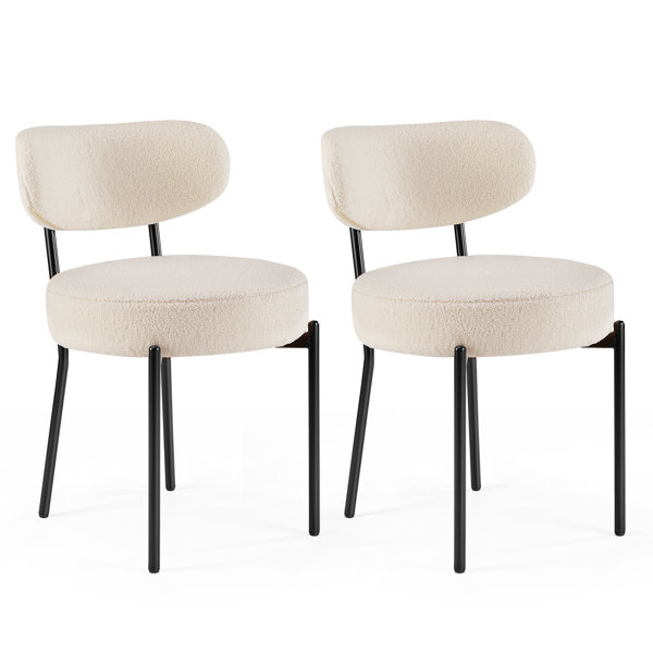 George Oliver Sherpa Fabric Upholstered Dining Chairs Set with Backrest ...