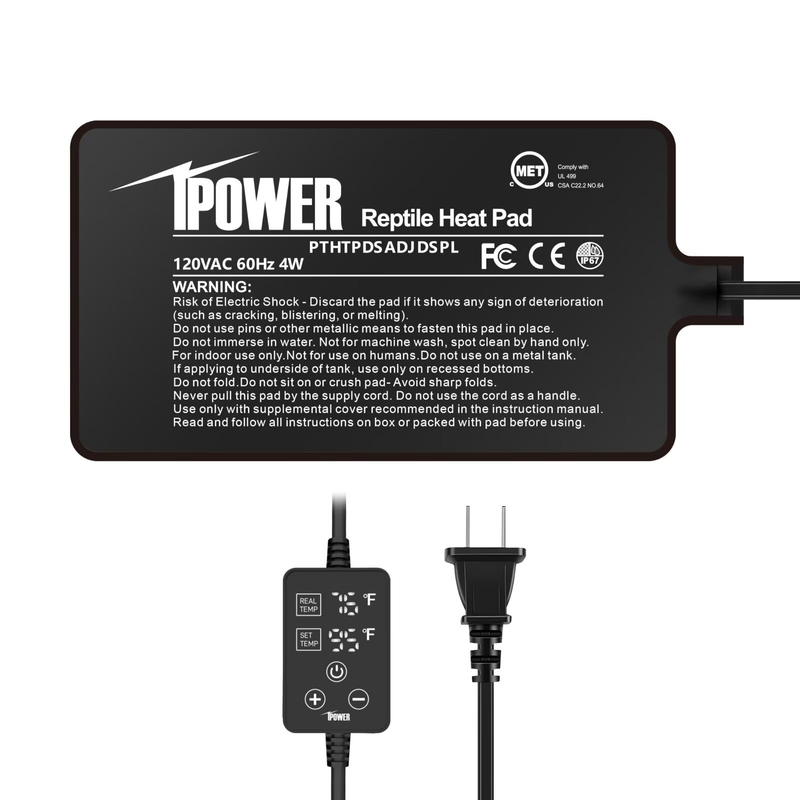 iPower Reptile Heating Pad - Under Tank Warmer with Adjustable ...