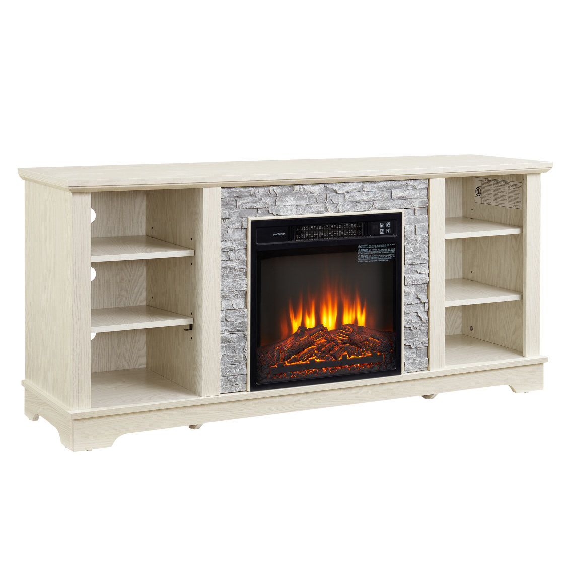 Charlton Home® Mantel Electric Fireplace Stone TV Media Stand, Open ...