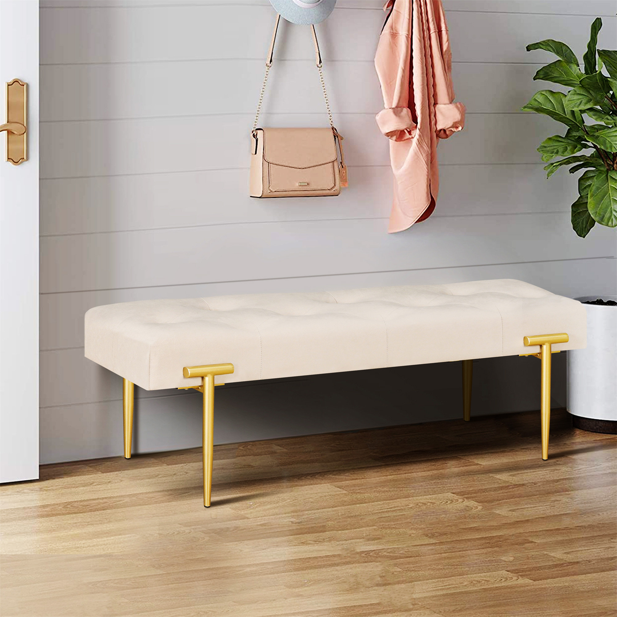 Dakota Fields 48'' Modern Ottoman Bench Velvet Bench Upholstered ...