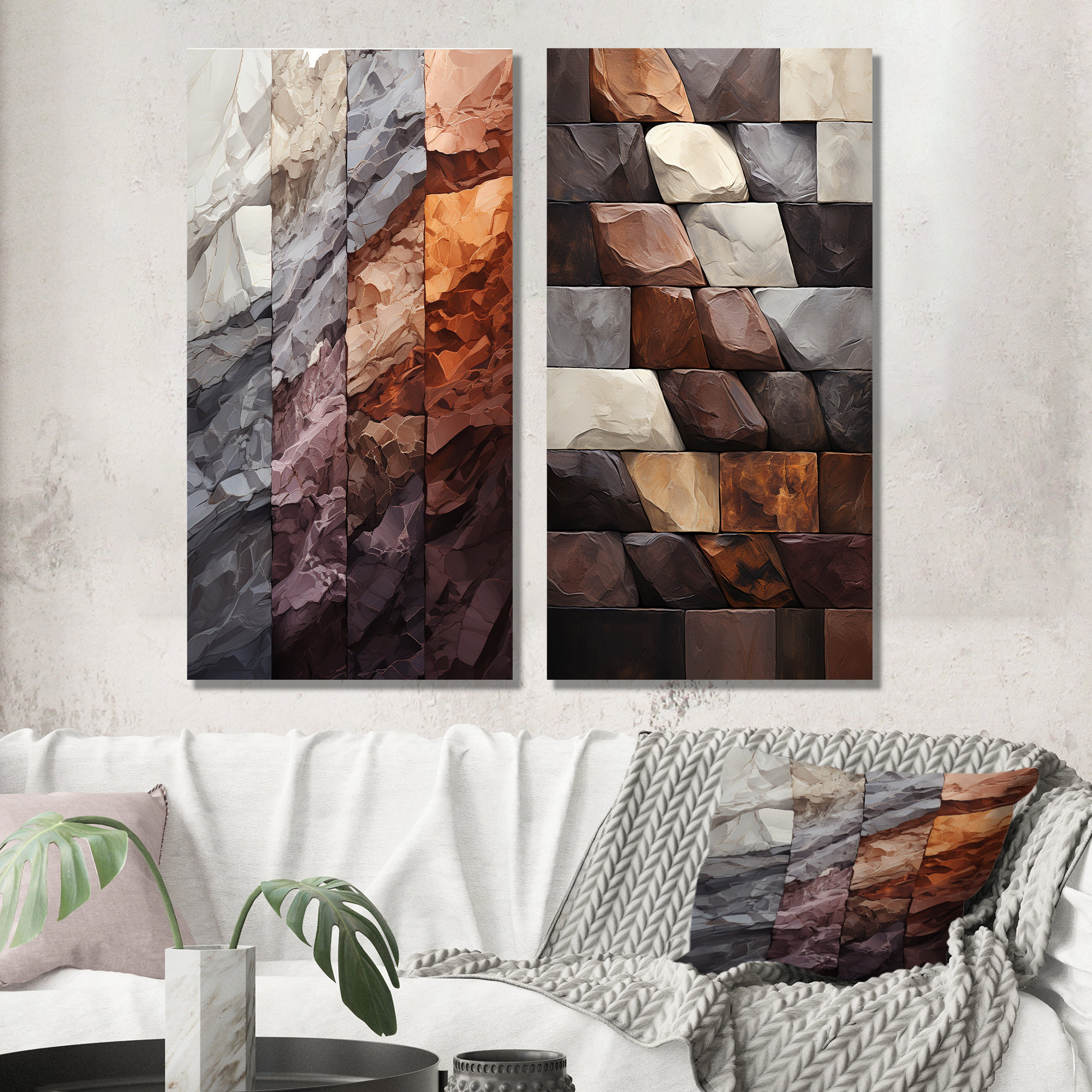 Ebern Designs Bean Stone Collage - Stone Geode Wall Art Living Room Set ...