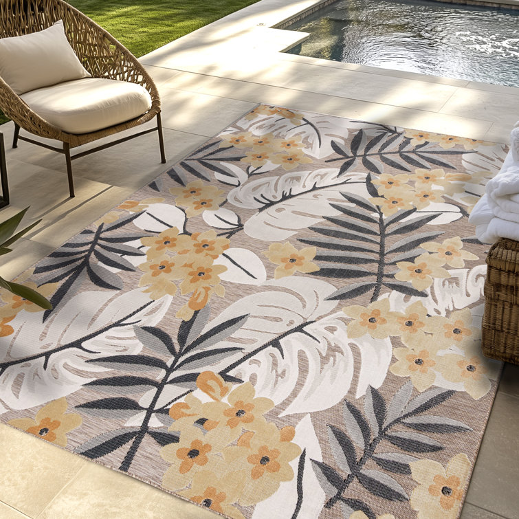 Gertmenian Tara Polly Gray Yellow Ivory Large Tropical Hawaiian Indoor ...