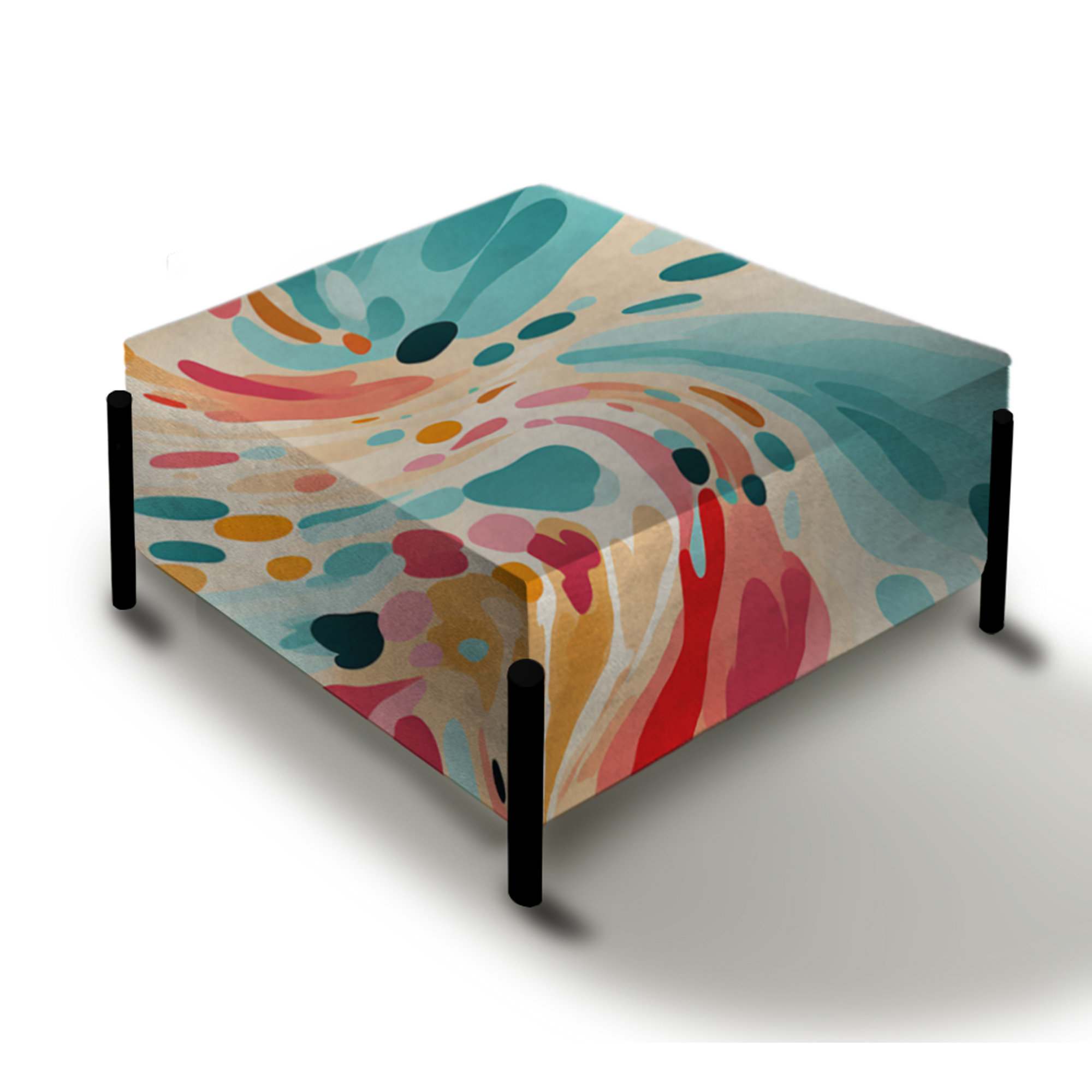 Design Art Multicolor Feather Fury III - Abstract Large Square Ottoman ...