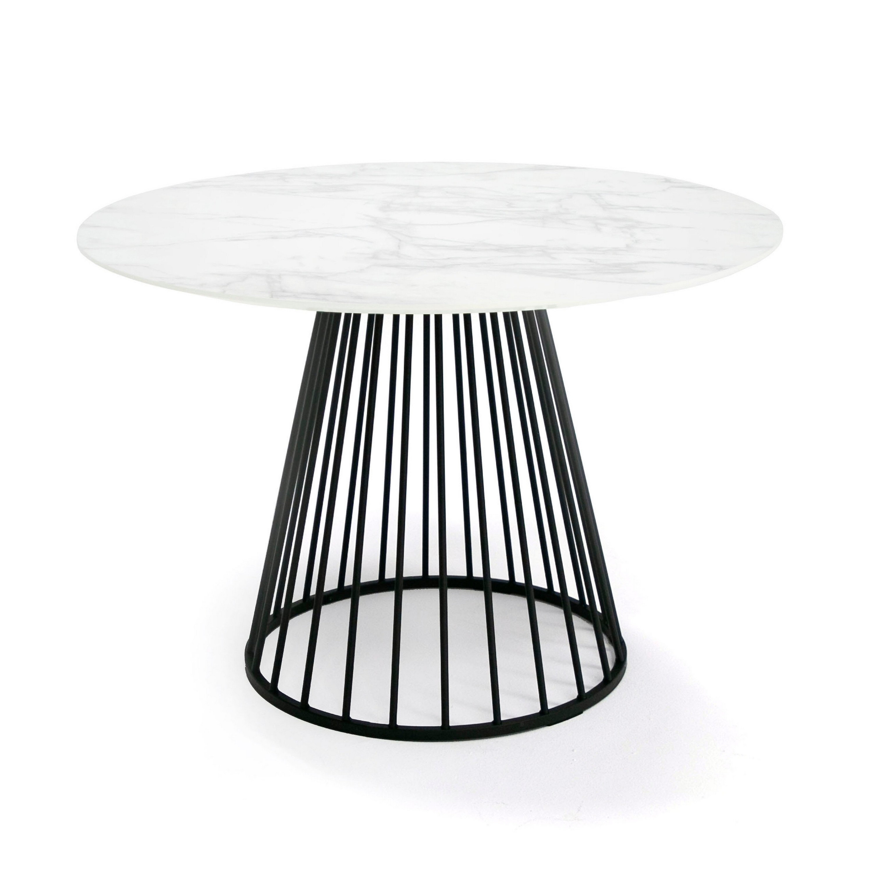 Benjara 43 Inch Round Dining Table, White Black Pedestal Base | Wayfair