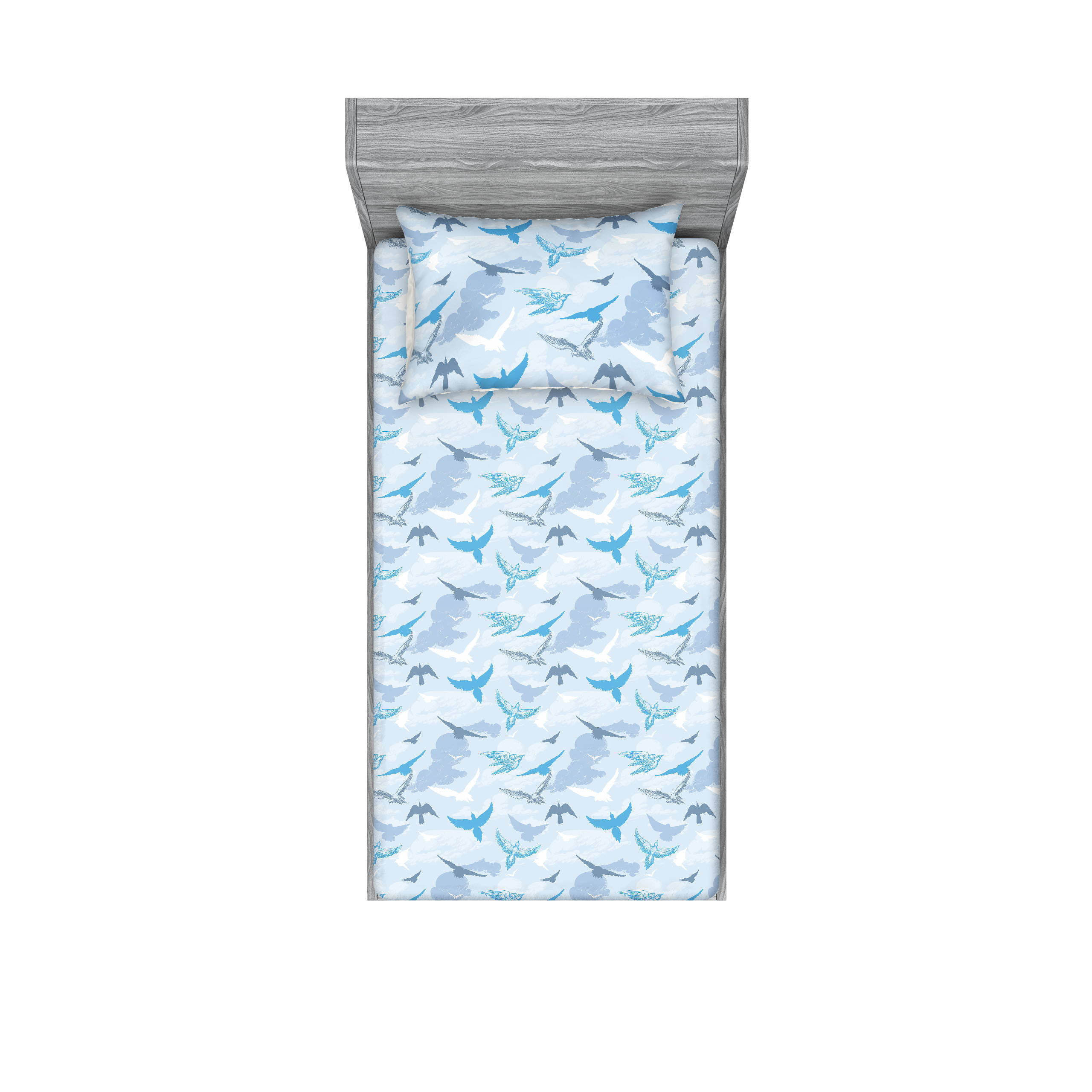 Ambesonne Fitted Sheet & Sham Azure Vibe Wings Sky Blue Pale Sky Blue ...