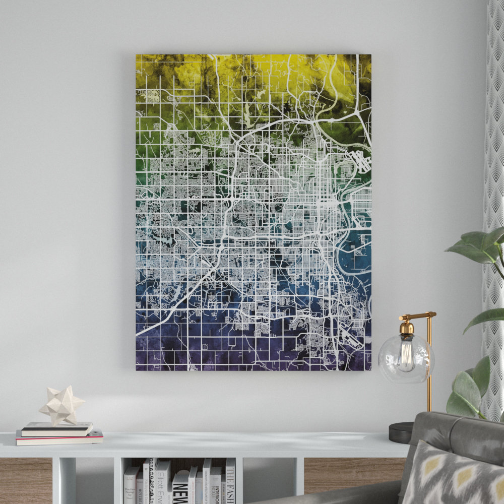 Wrought Studio 'Omaha Nebraska City Map Blue Yellow' Graphic Art on ...