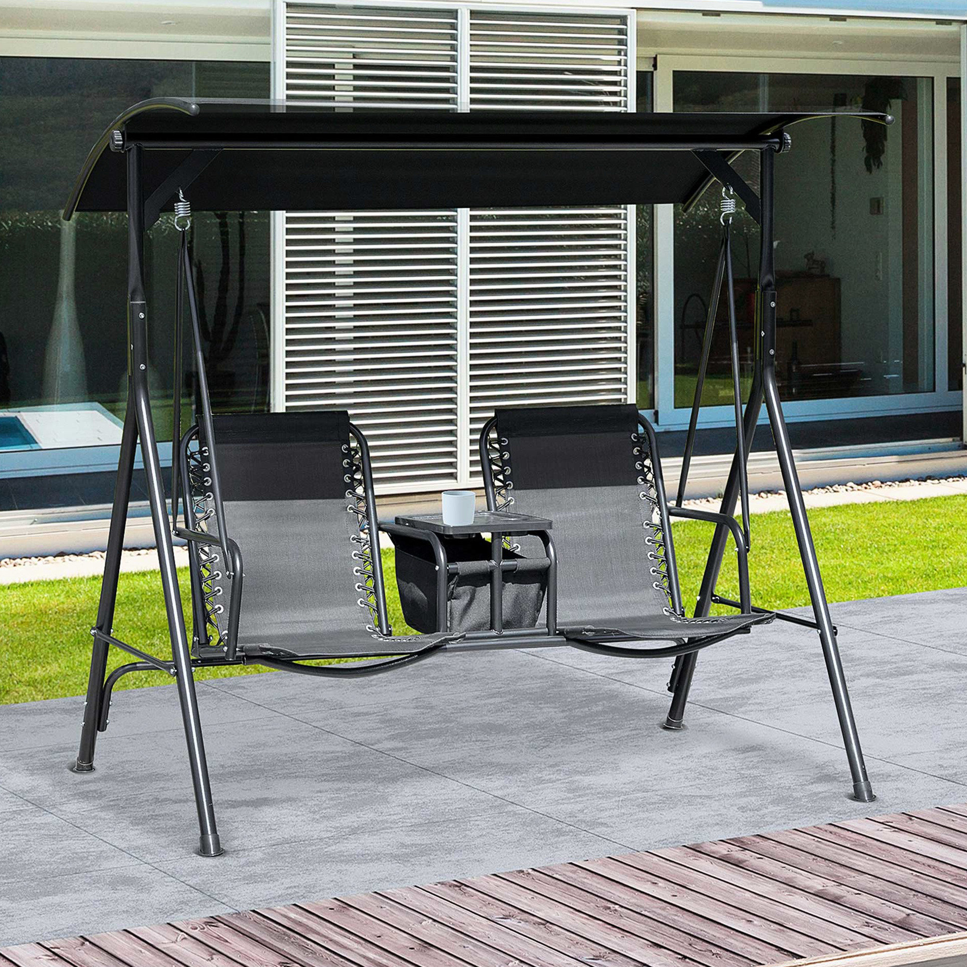 Arlmont & Co. 2 Outdoor Swing With Canopy. Adjustable Sun Shade, Pivot ...