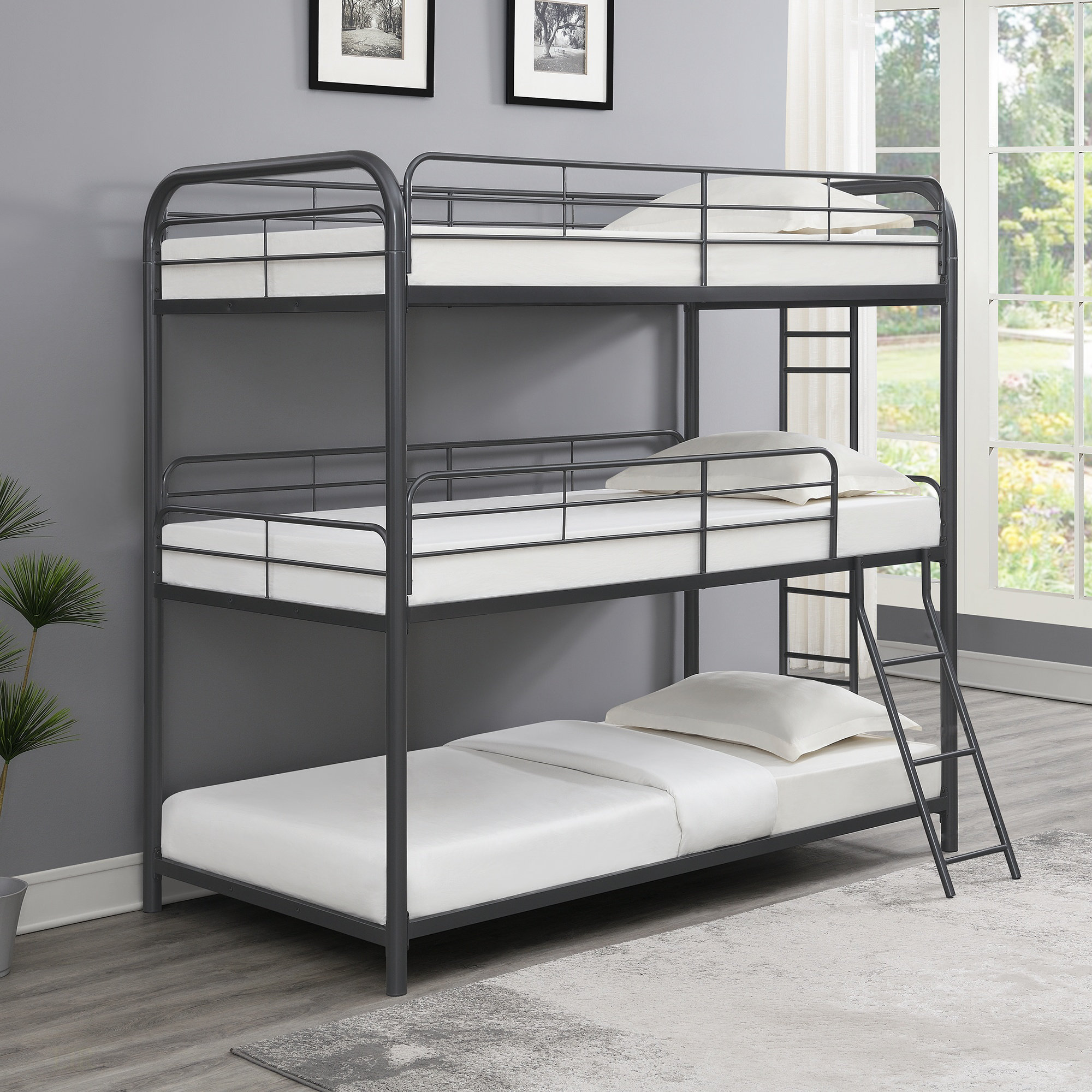Ivy Bronx Lit superposé triple Furniture, structure complète en acier ...
