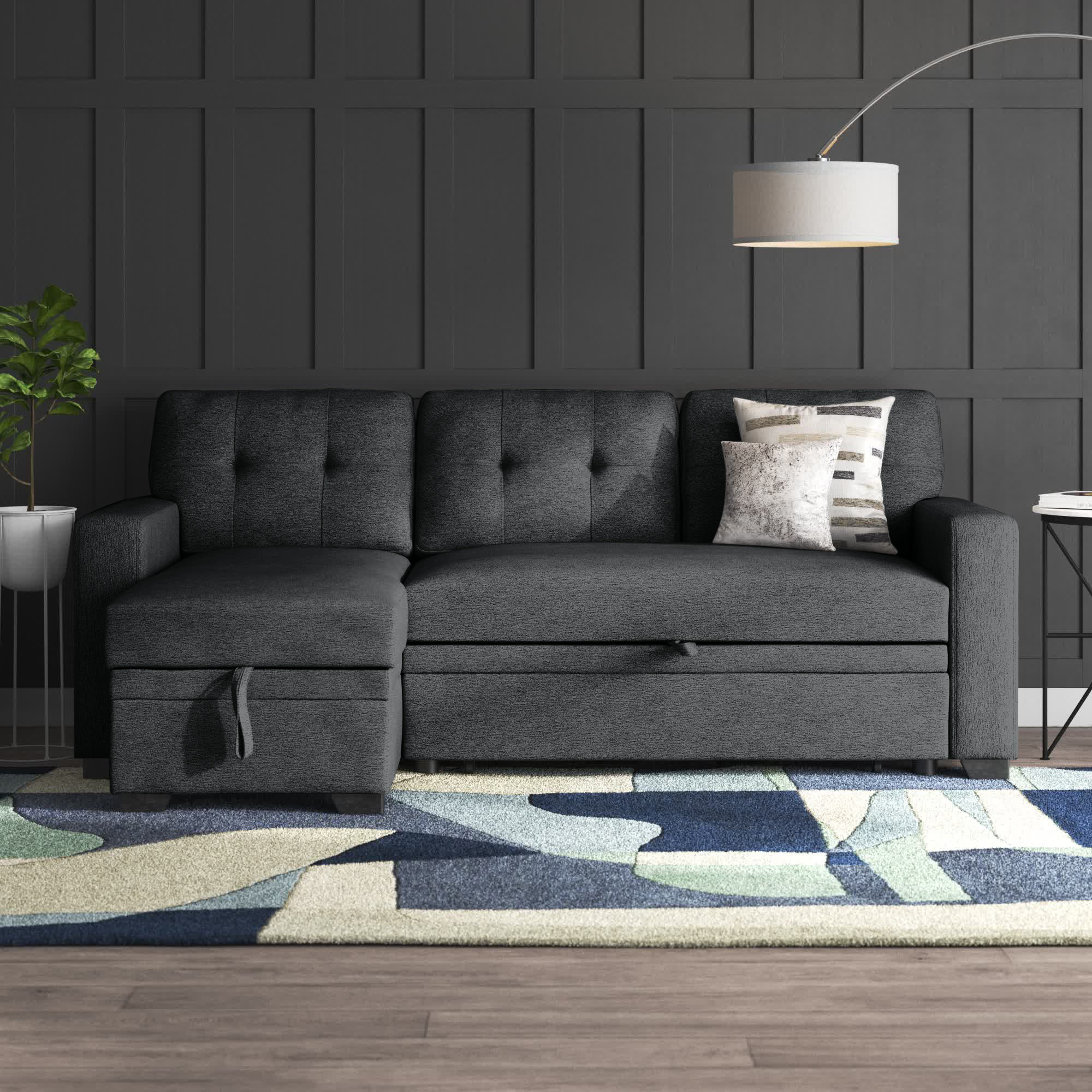 Wade Logan® Chanele 83" Wide Reversible Sleeper Sofa and Chaise ...