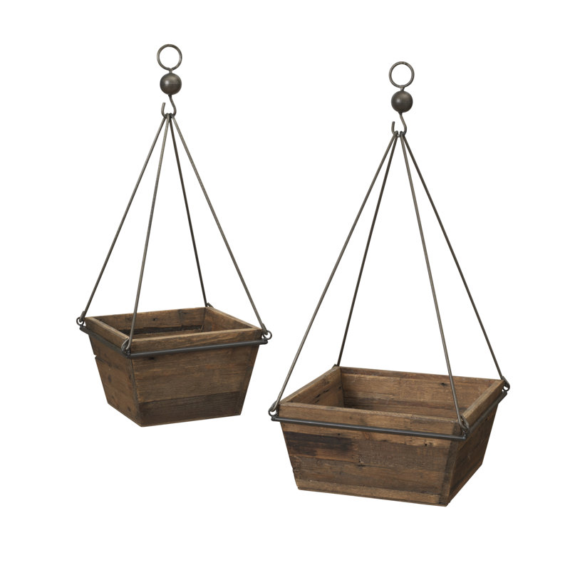 Loon Peak® Square Hanging Wooden Planters Set Of 2 | Wayfair