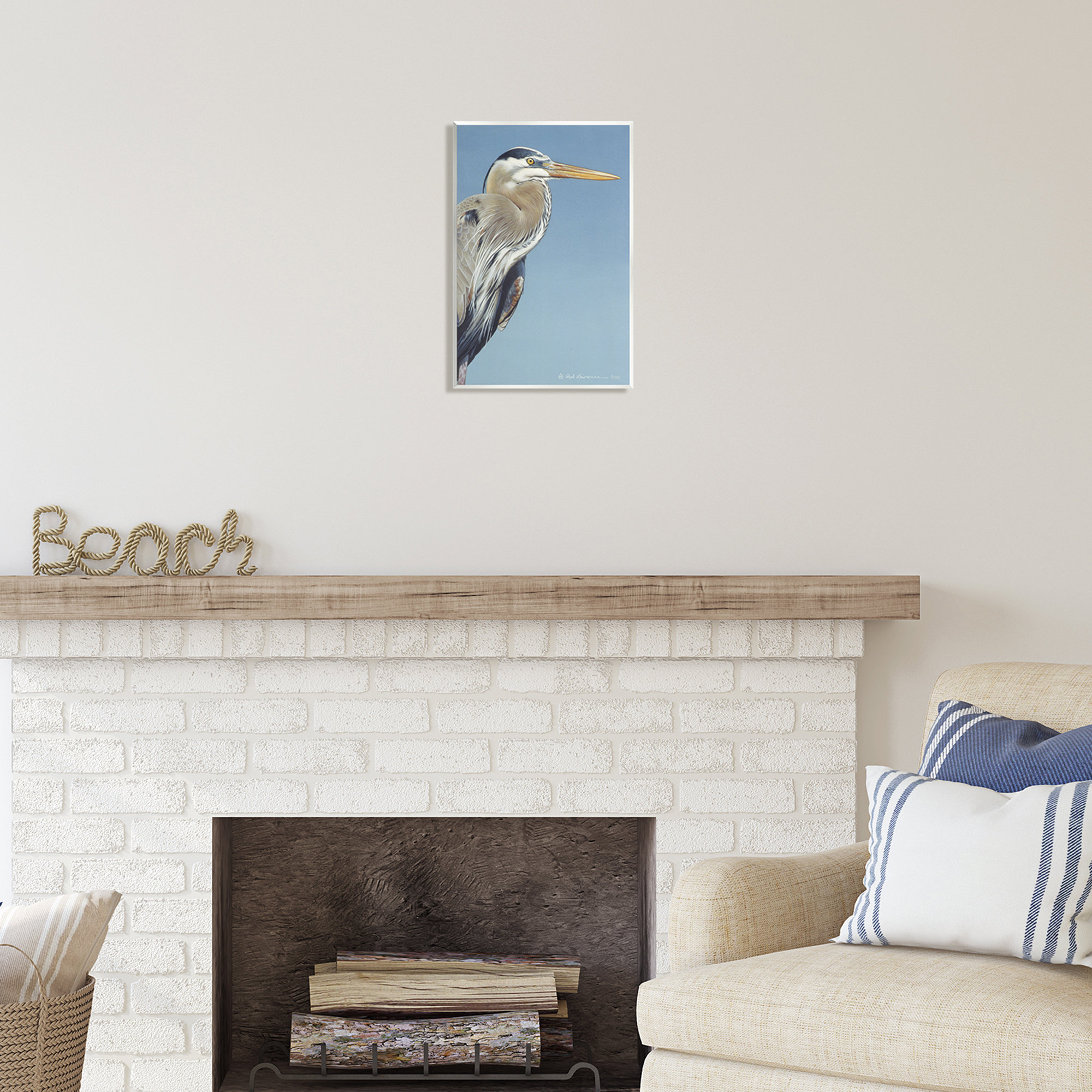 Stupell Industries Bb-444-Wood Heron Portrait On Blue On MDF by Rod ...