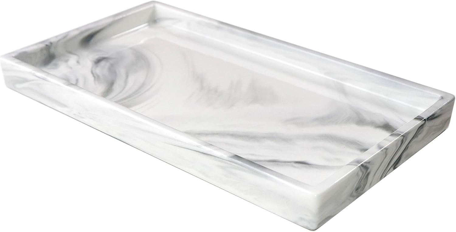 Latitude Run® White Marble Bathroom Counter Tray - Ceramic Perfume ...