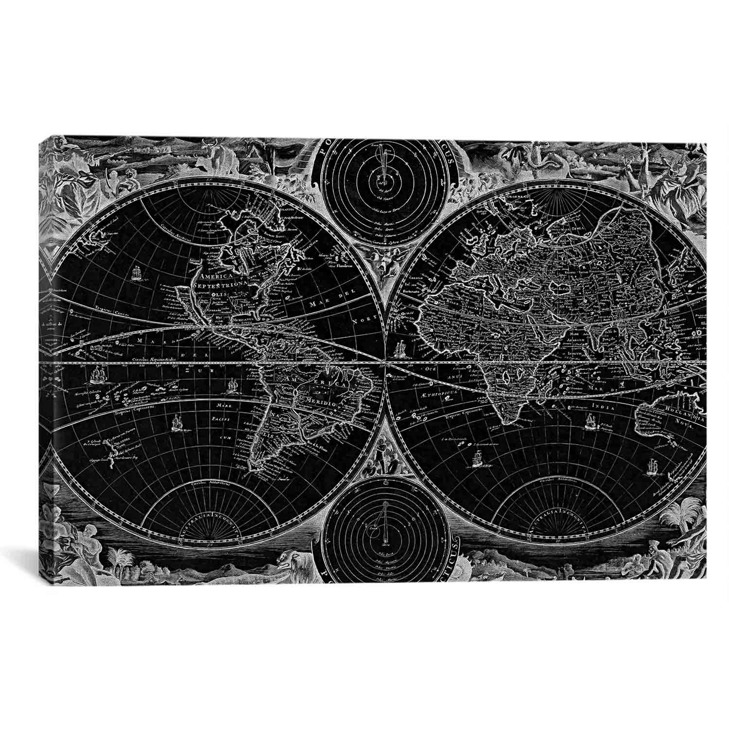 iCanvas Antique Map of the World in Two Hemispheres (1730) by ...