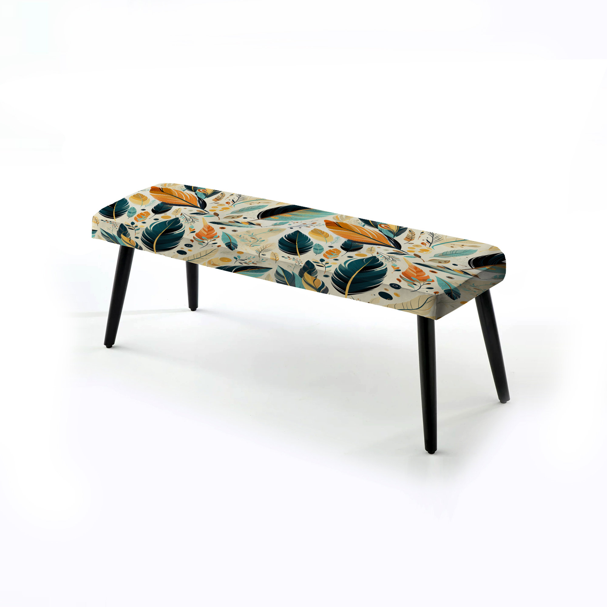 Design Art Artistic Nomad Boho Pattern Earth Tones III - Boho Upholstered Black Bench | Wayfair