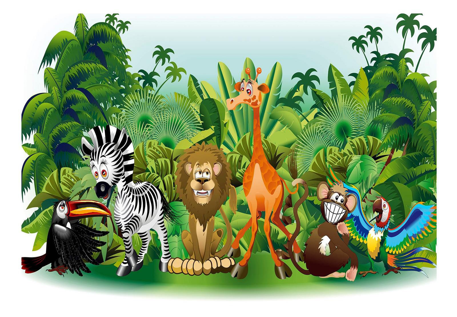 Indigo Safari Peel & Stick Cartoon Wall Mural - Jungle Animals ...
