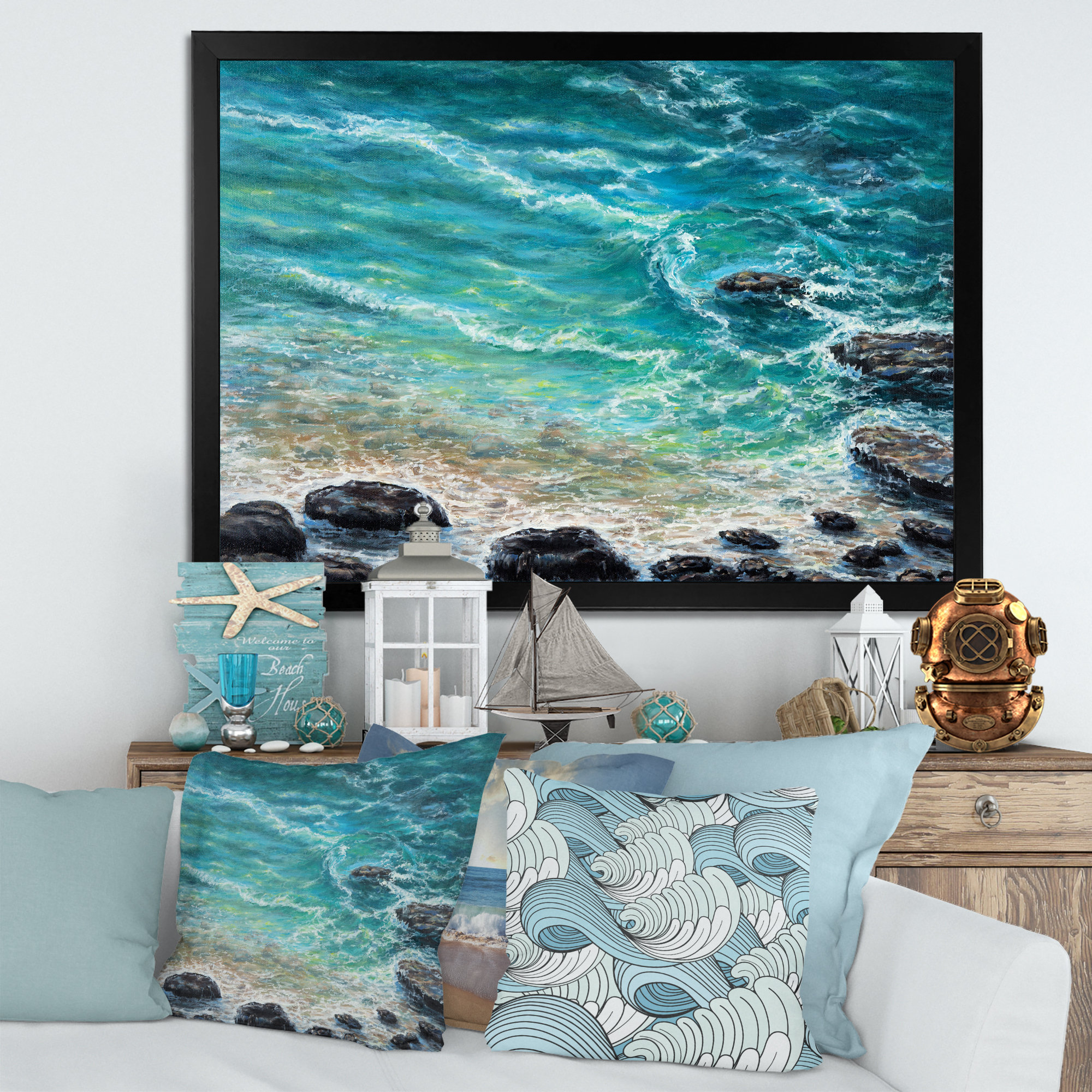 Highland Dunes Wild Blue Ocean Waves - Nautical & Coastal Canvas ...