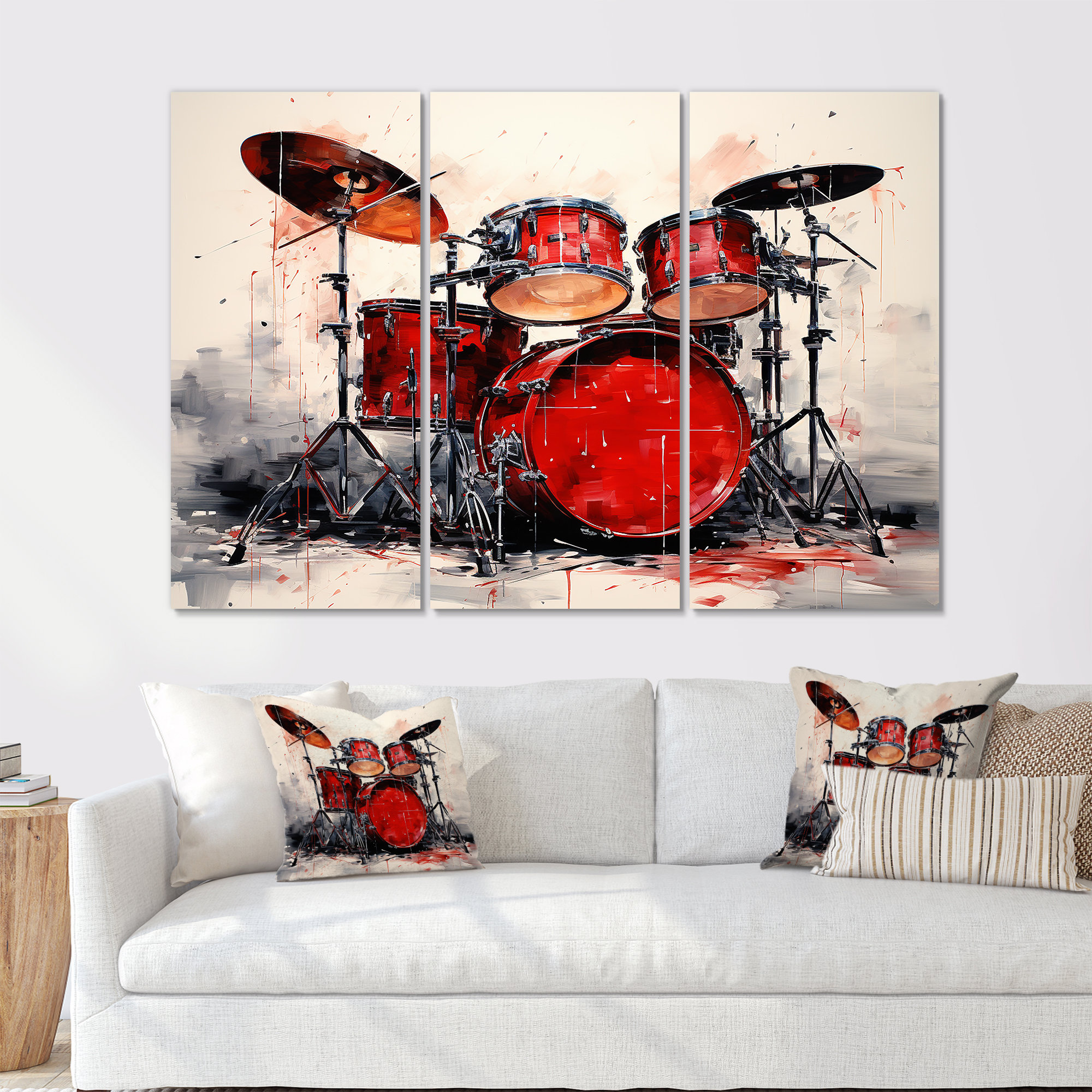 Lark Manor™ Music Drums Pulse Deep Red I - Music Wall Art Set | Wayfair