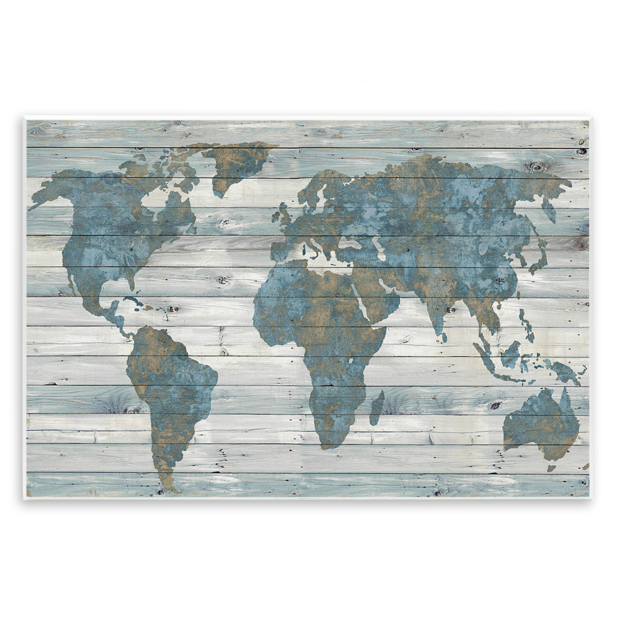 Lark Manor™ Slate Planked Look Weathered World Map - Floater Frame ...