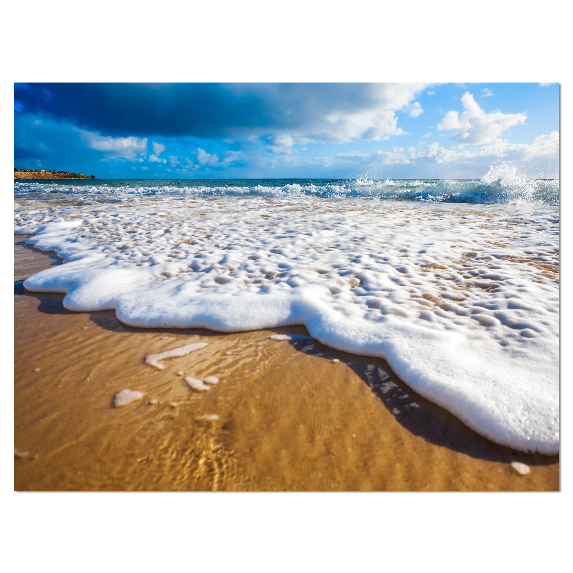 Design Art Foaming Ocean Waves on Sand - Wrapped Canvas Photograph ...