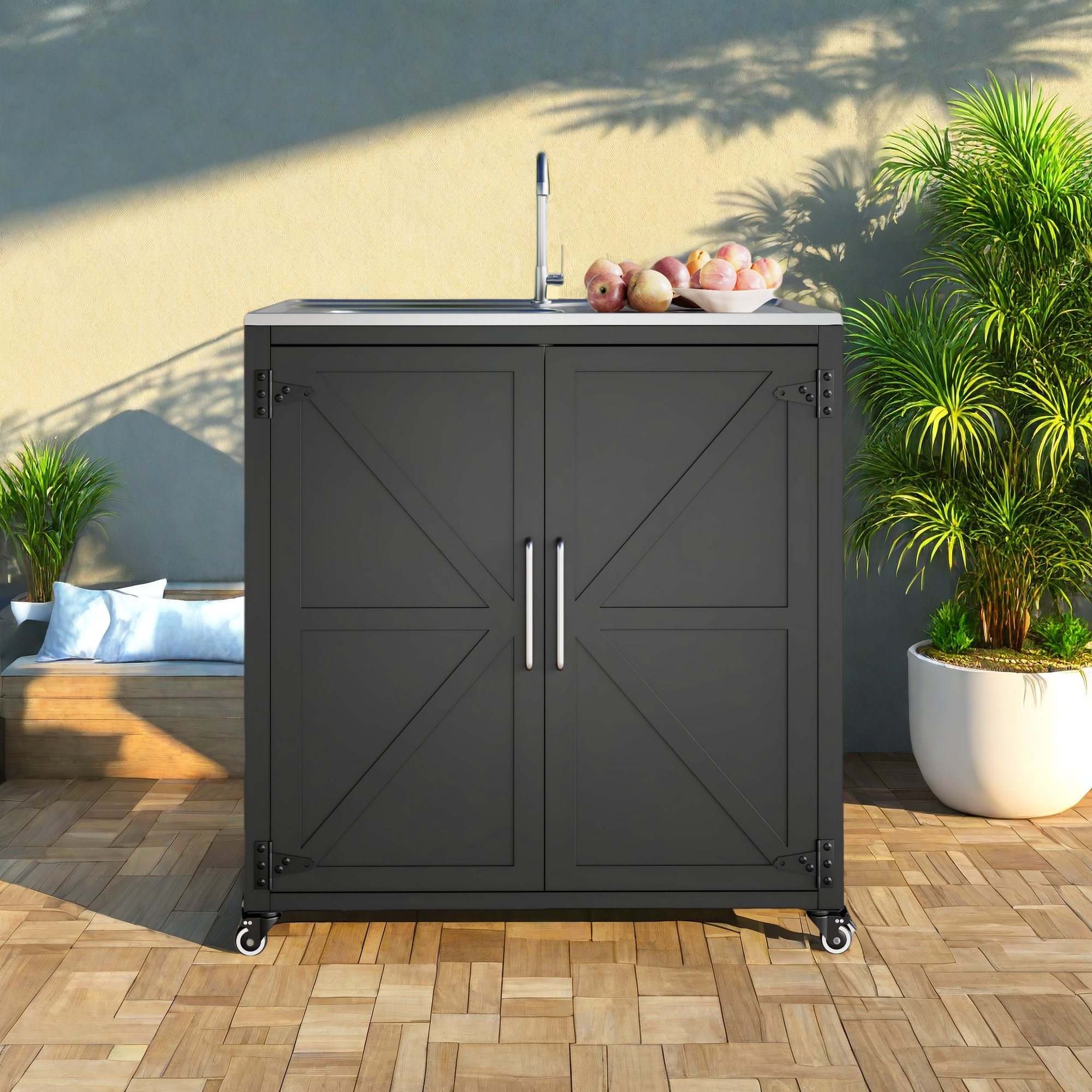 mosaicmotifco Outdoor Movable Kitchen Sink With Stainless Steel Sink ...