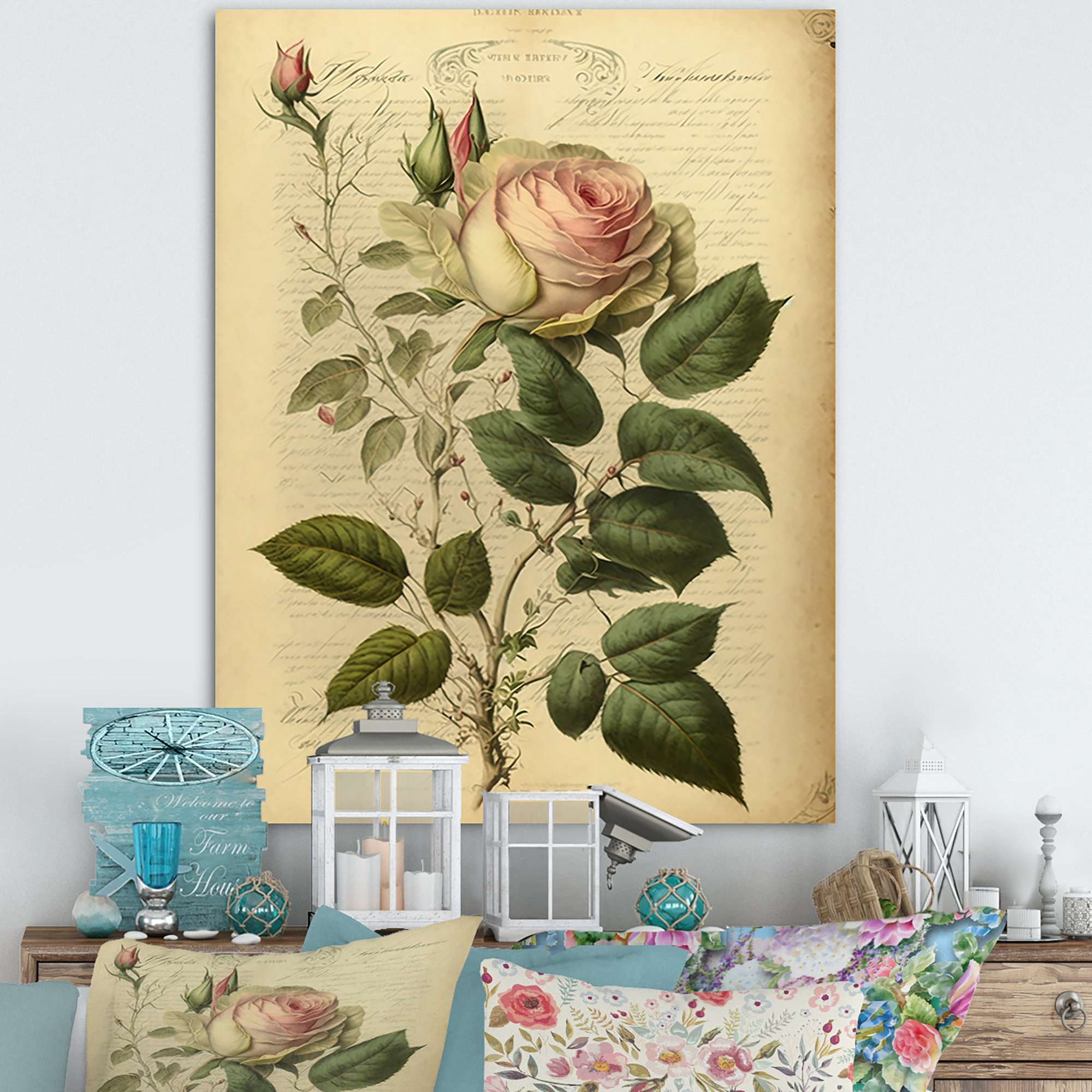 Red Barrel Studio® Victorian Retro Pink Rose V - Rose Framed Prints ...