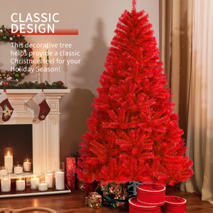 Arlmont & Co 6ft Red Artificial Christmas Tree with Foldable Base | Wayfair