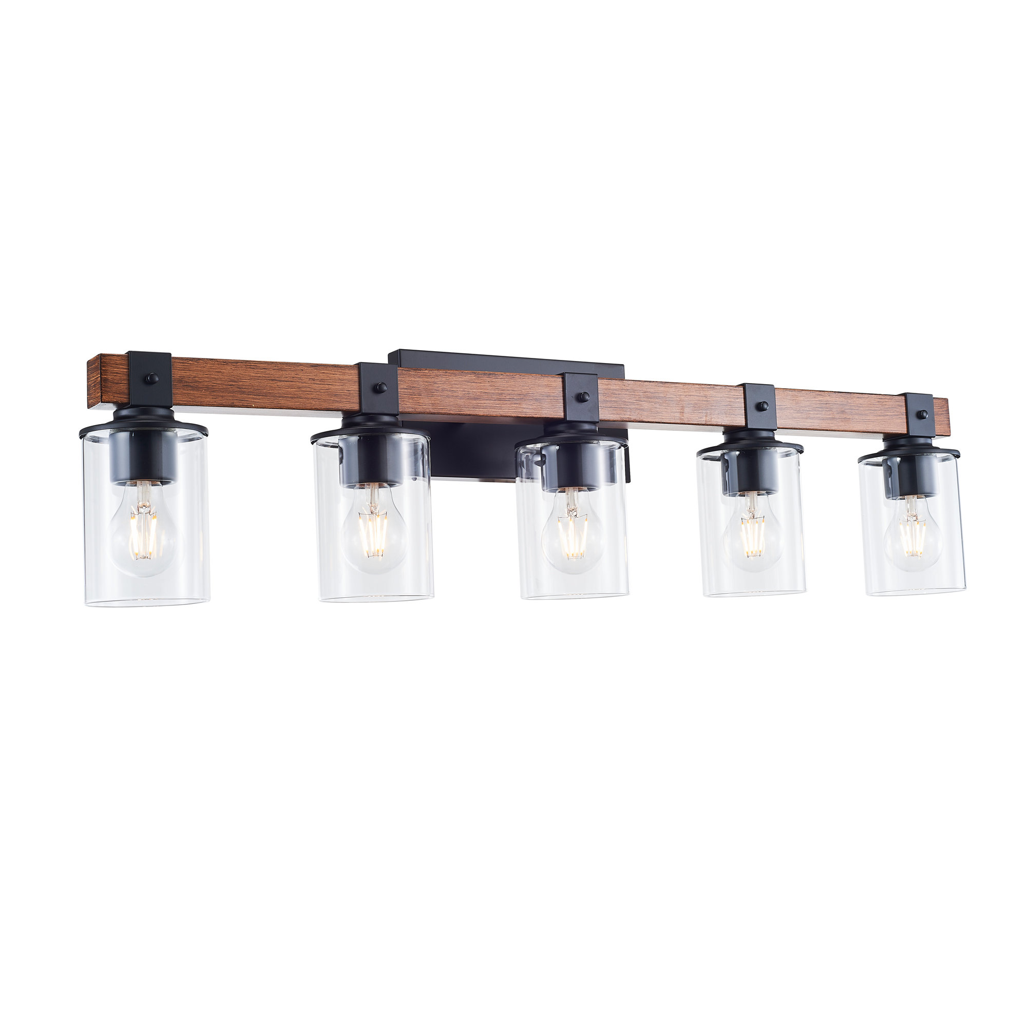 Millwood Pines 5-Light Rustic Vanity Lighting Fixture with Wood Base ...