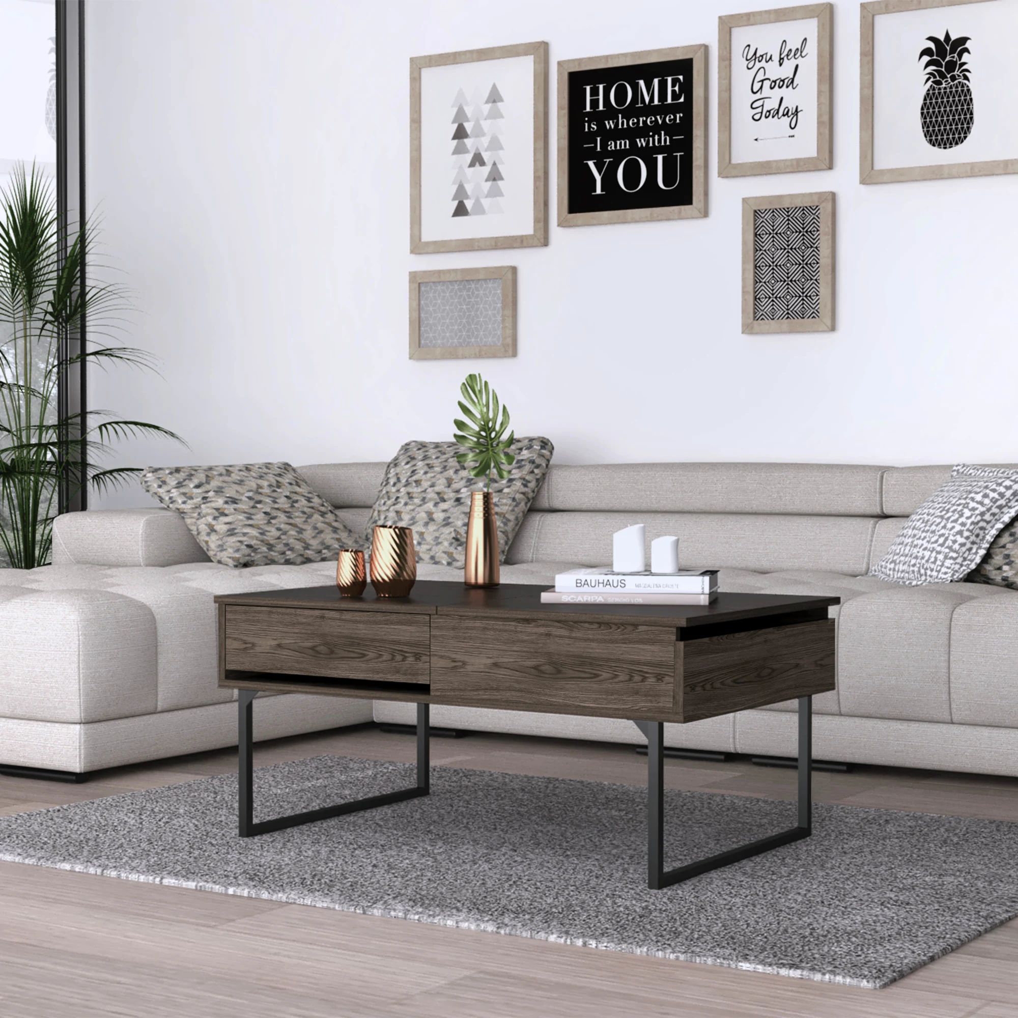 Millwood Pines Luxor 18-inch Tall Lift Top Coffee Table with Drawer ...