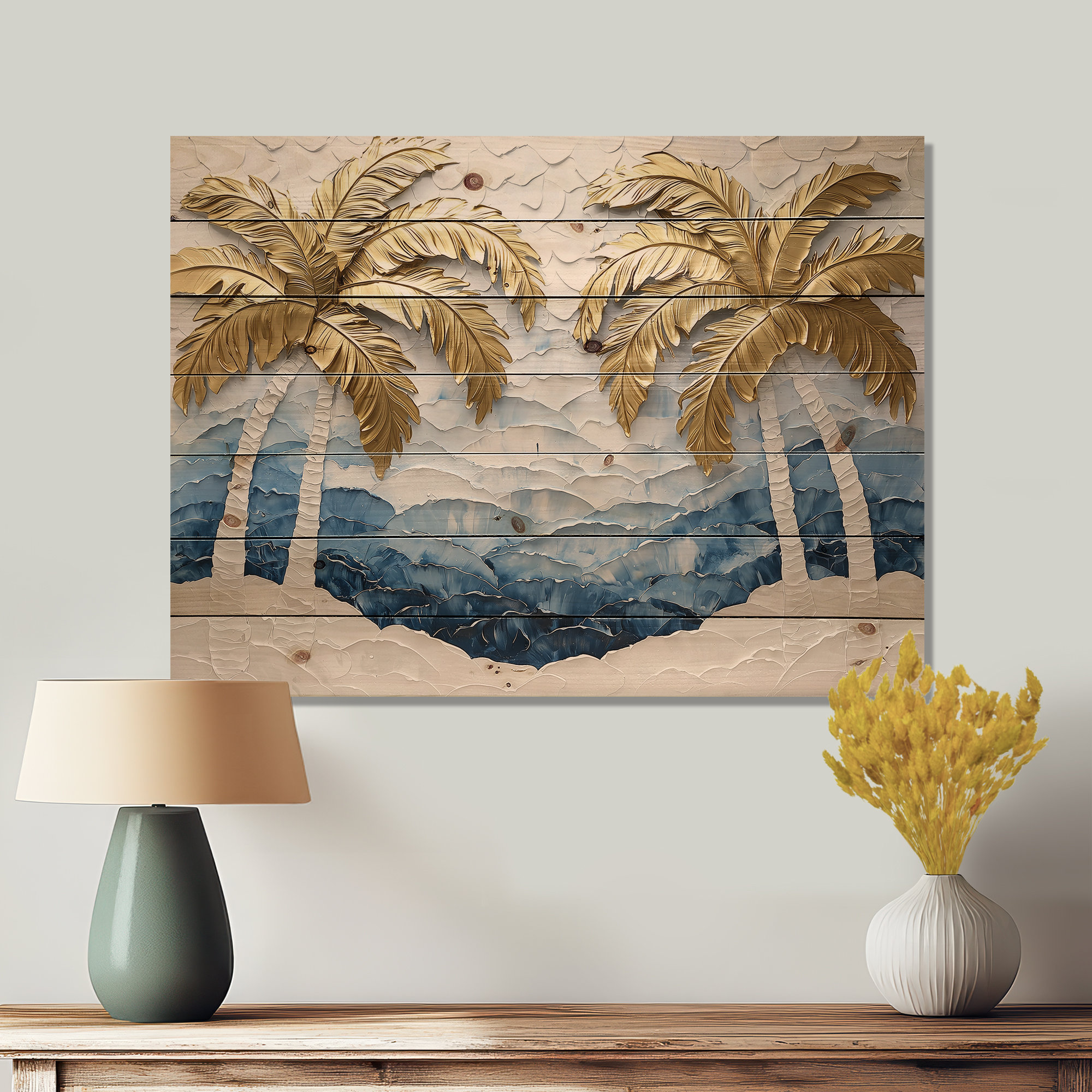 Bay Isle Home™ Golden Aqua Palms On The Beach I - Palms & Palm Trees Wood Wall Decor - On ...