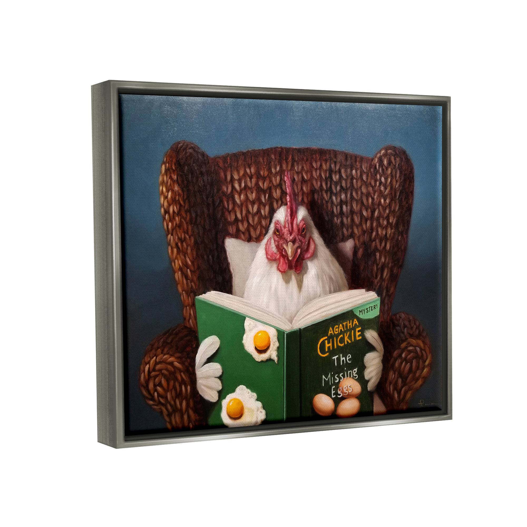 Trinx Chicken Reading Book Framed Floater Canvas Wall Art Design By ...