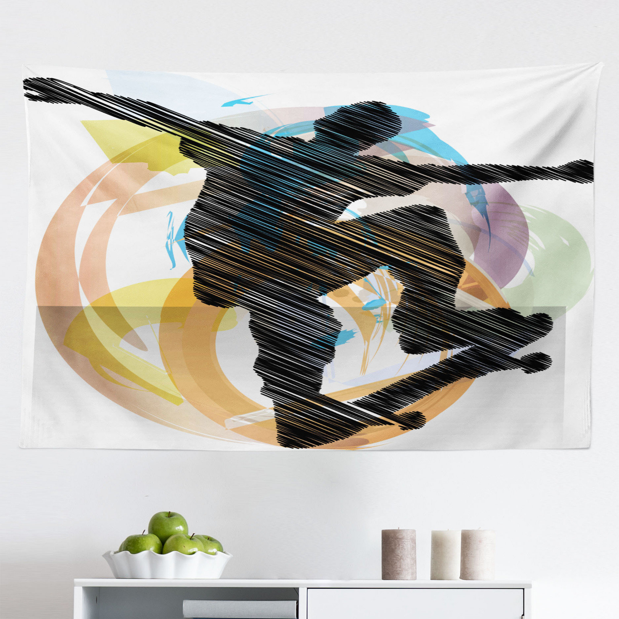 East Urban Home Teen Room Tapestry, Abstract Grunge Sketch Art Of A ...