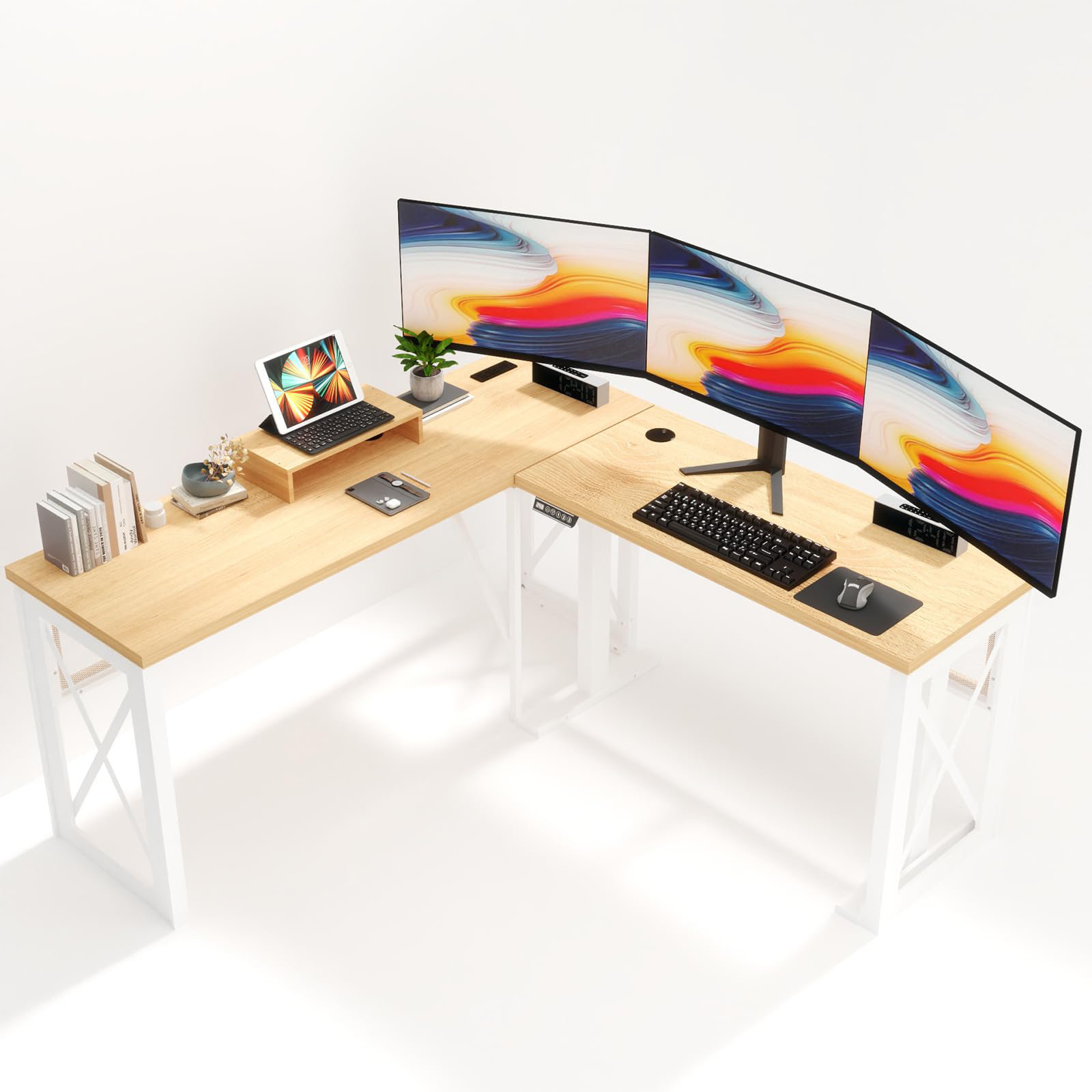 Gracie Oaks Minimalist Style L-shaped Height Adjustable Standing Desk ...