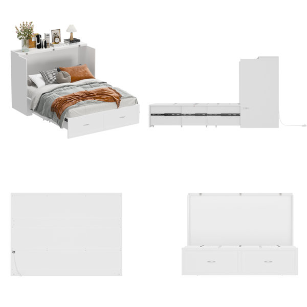 Latitude Run® Detravious Fold Out Murphy Bed With Power Outlets ...
