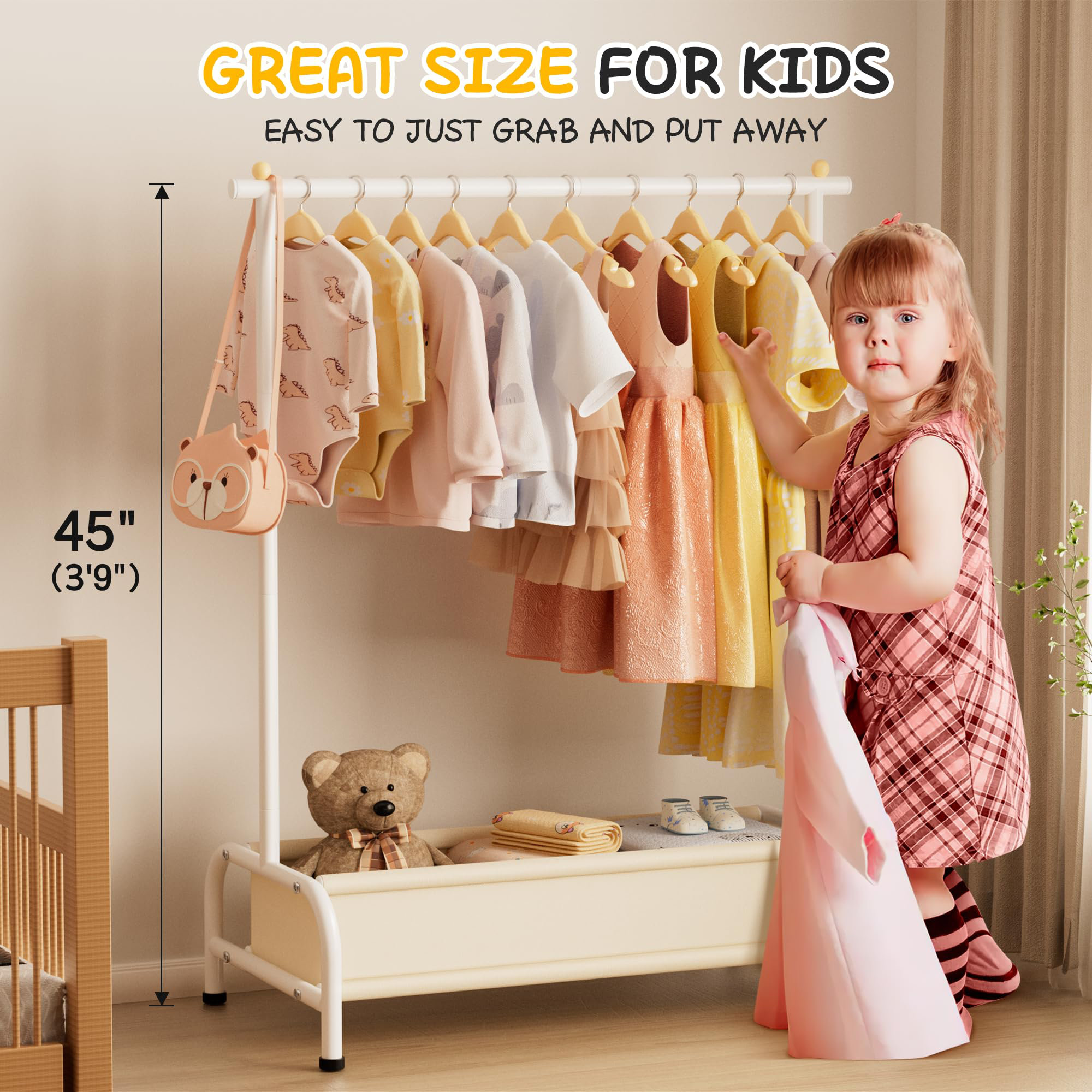 Rebrilliant Kids Clothing Rack with Basket Small Dress Up Storage Short ...