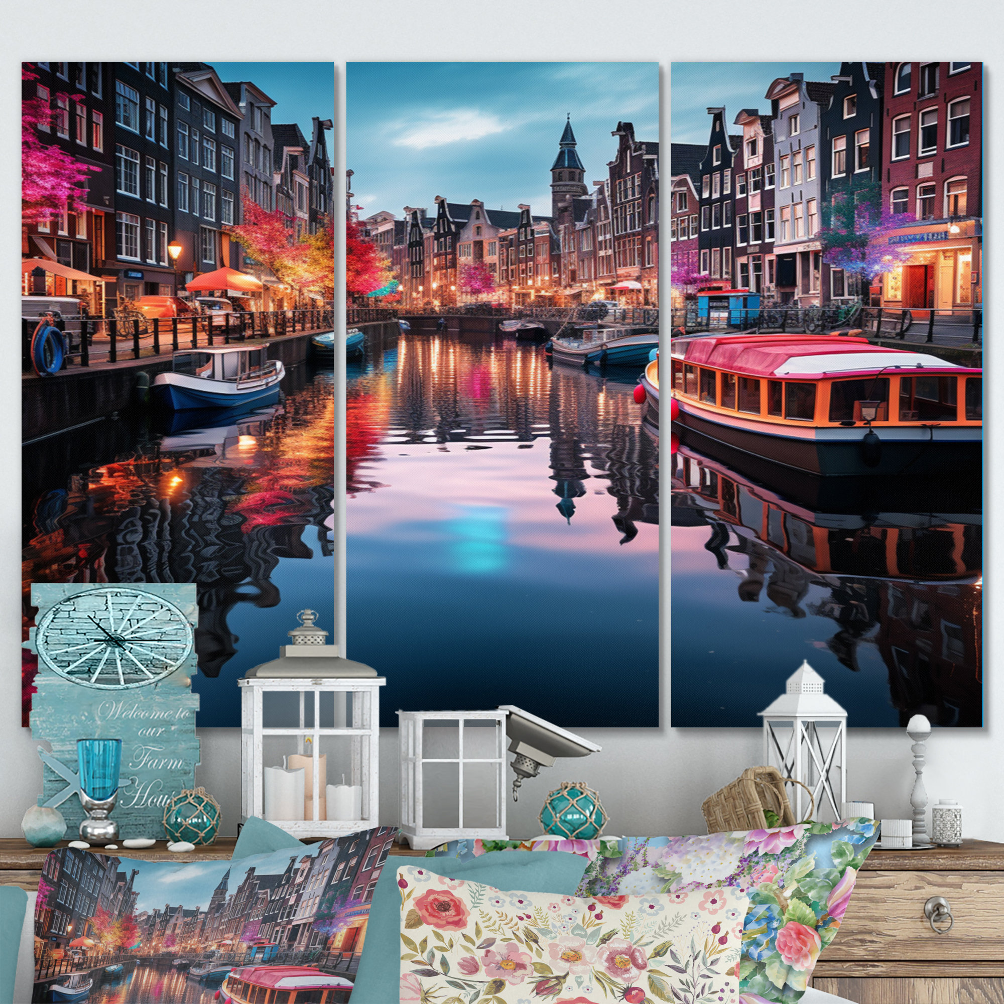 Ebern Designs Colorful Netherlands City Of Canals II On Canvas 3 Pieces ...