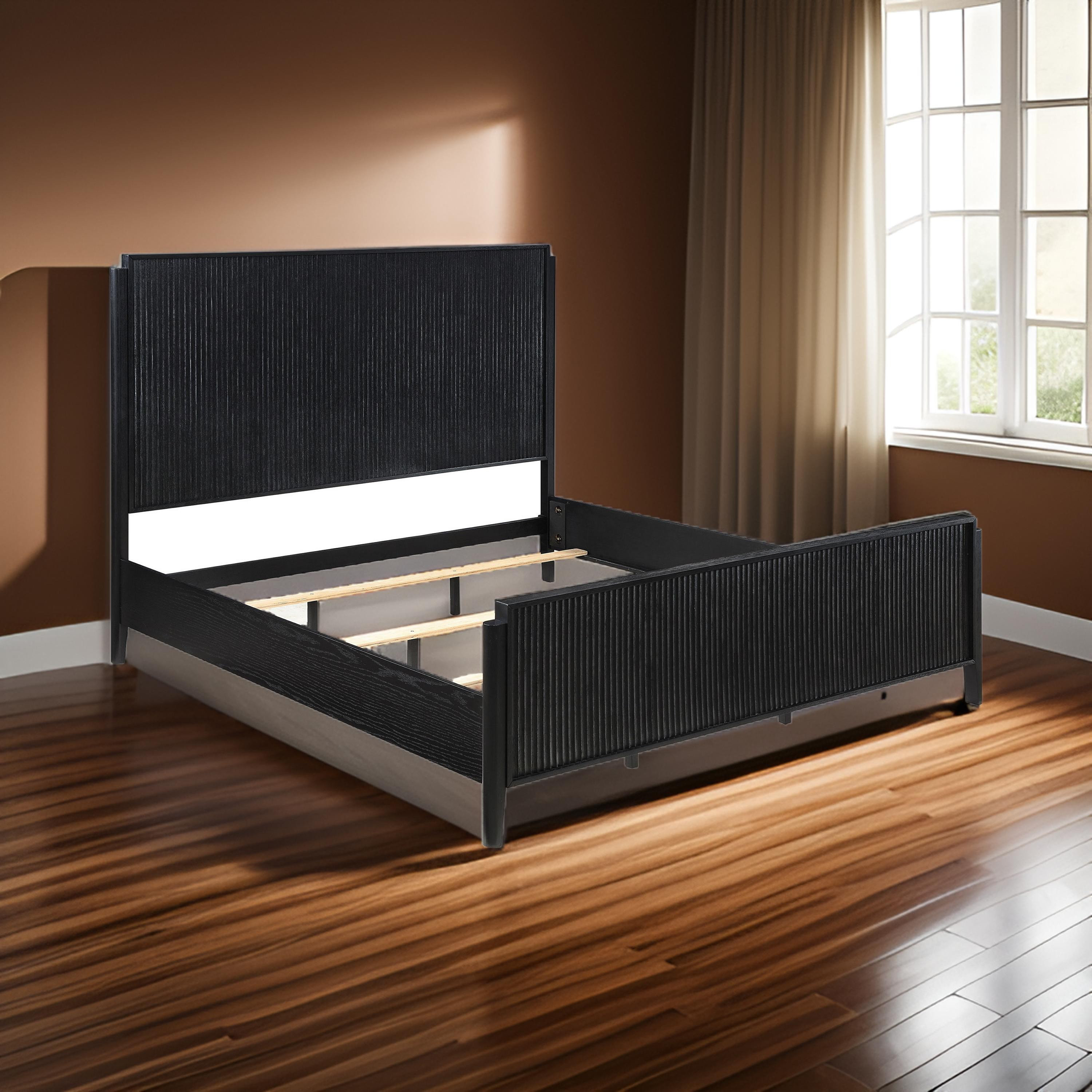 Benjara Jack Bed, Fluted Panel Headboard, Round Tapered Legs, Black ...
