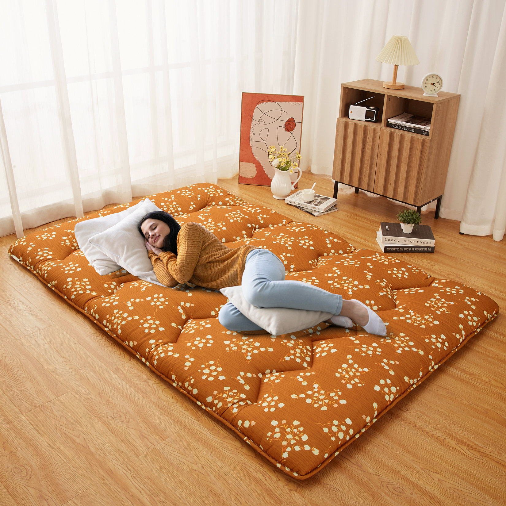 Winston Porter Japanese Futon Mattress Tatami Mat Floral Floor Mattress ...