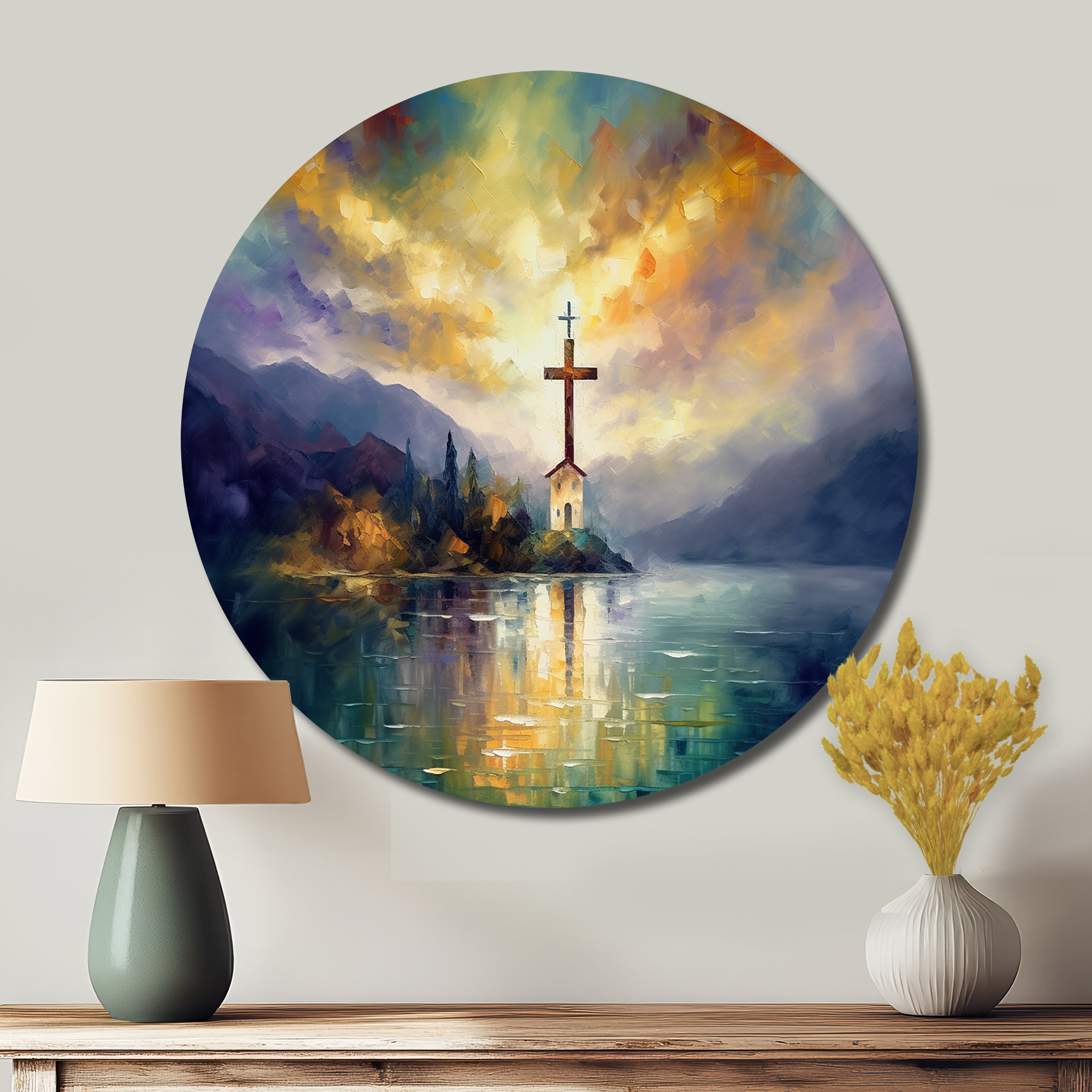 East Urban Home Religious Cross Reflections - Spiritual Round Metal Art ...