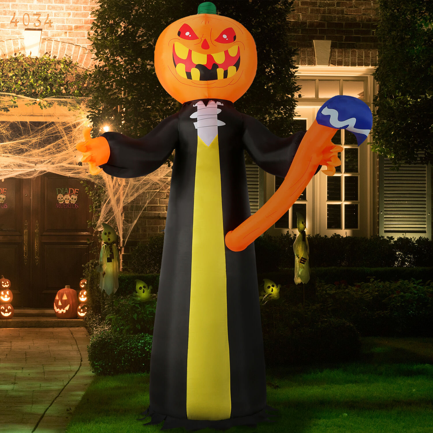 Haunted Hill Farm 10-Ft. Halloween Jack-O-Lantern Reaper LED Lights ...