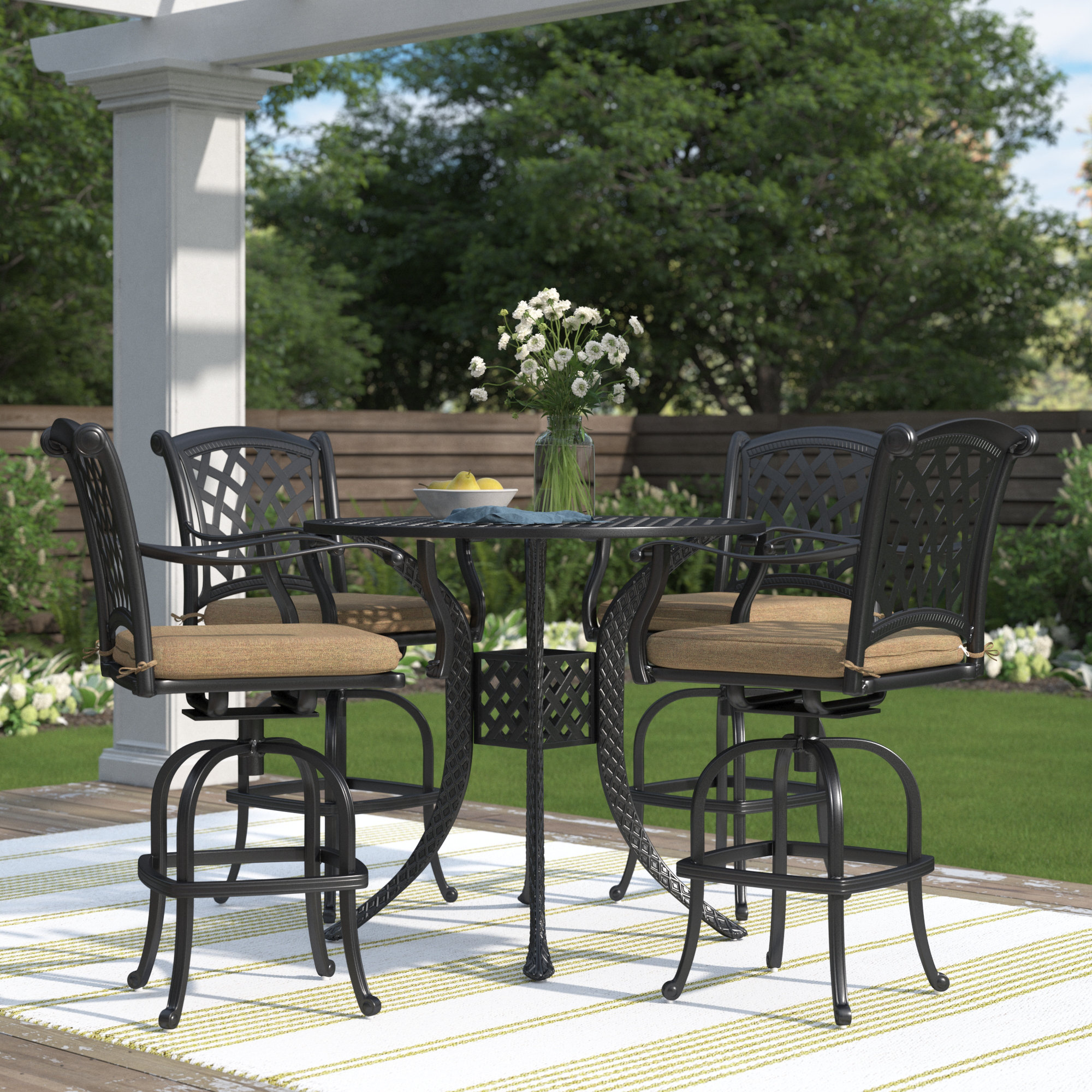 Three Posts™ Channahon 5-Piece Patio Bar Set with Cushions and 42 ...