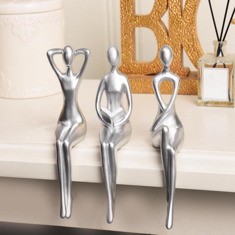 House of Hampton® Silver Thinker Art Statue,3 Piece Set | Wayfair
