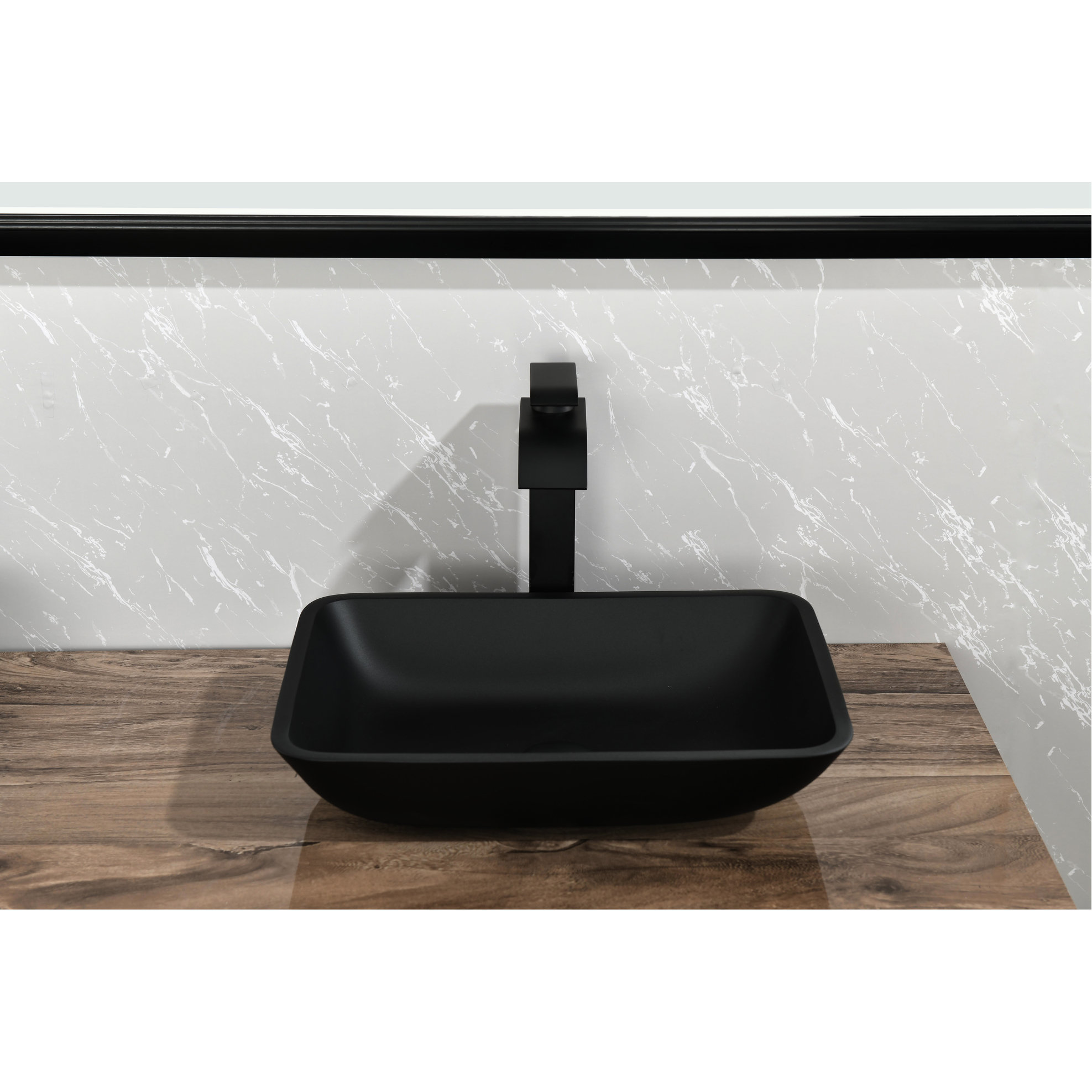 Crafted Palm Alluring Matte Black Rectangular Vessel Bathroom Sink With ...