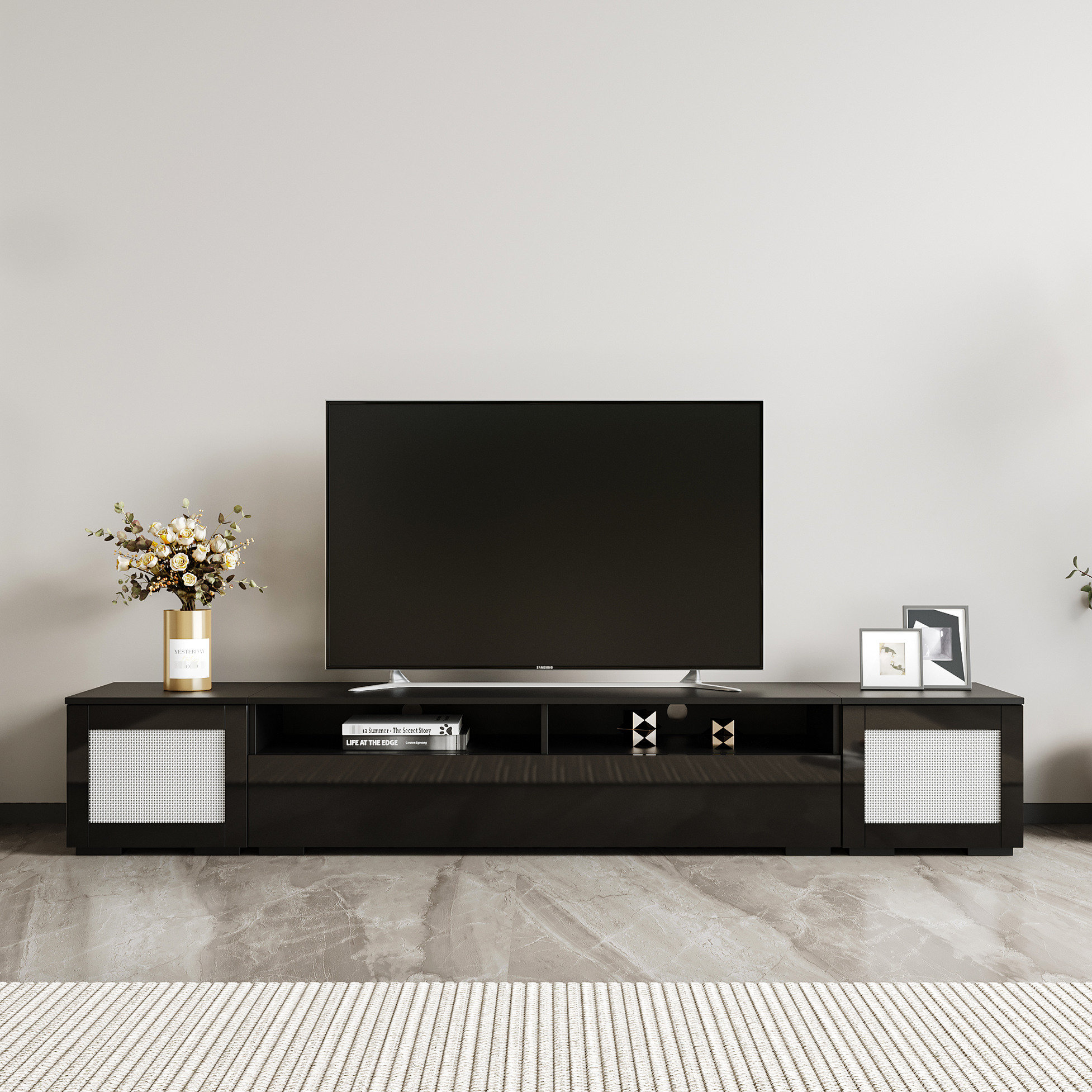 Latitude Run® Cool Tv Unit With Luminous Led Feature Modern Black Desk ...