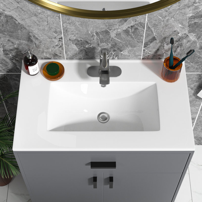 Sarlai 30" White Ceramic Rectangular Single Bathroom Vanity Top with ...