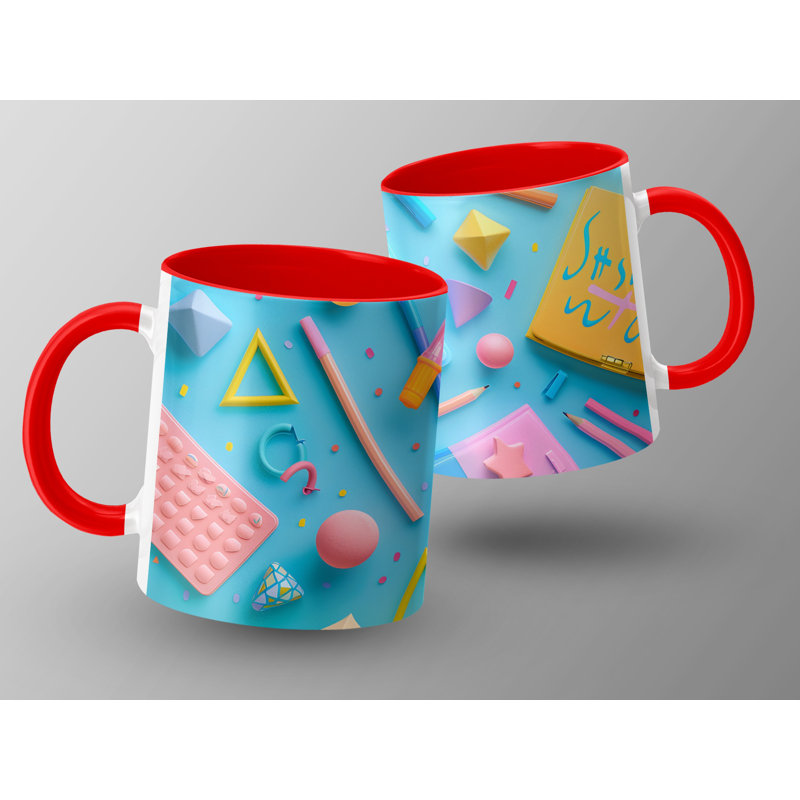 East Urban Home Kids Drawing Style 11oz Accent Mugs – Ceramic Coffee ...