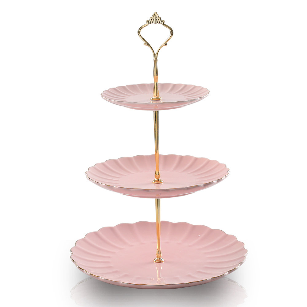 House of Hampton® 3 Tier Ceramic Cake Stand Wedding, Dessert Cupcake ...